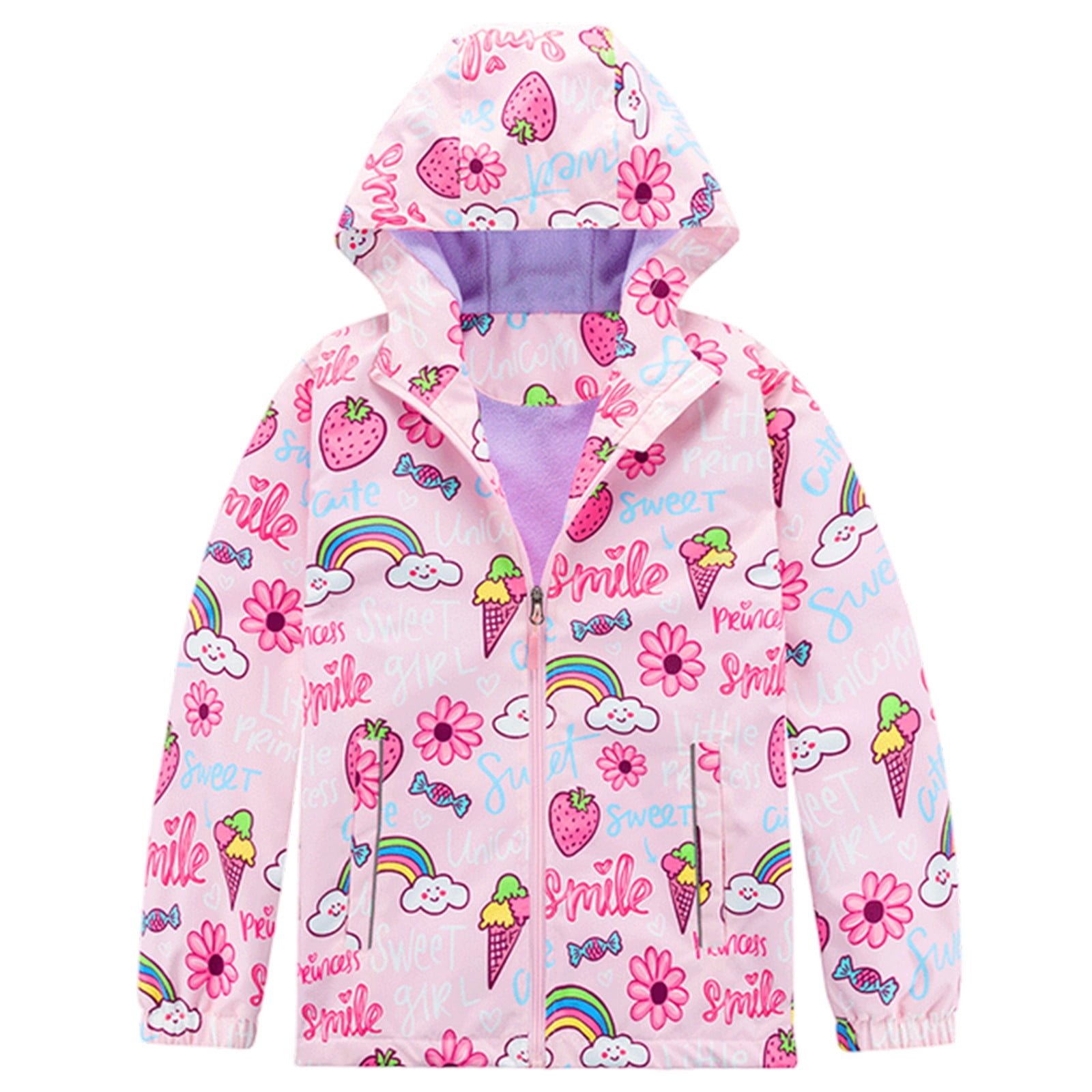 DHFJKG Jackets Girls Lined Windbreaker Colorful Printed Zipper Jacket ...