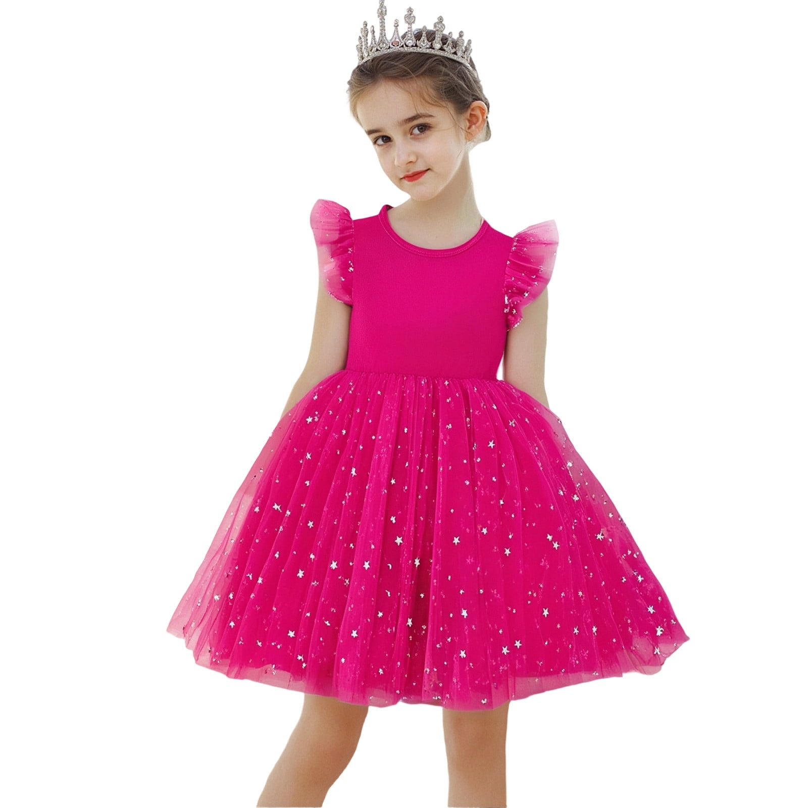 DHFJKG Kid Girls Shiny Princess Dress Sparkly Star Sequins Sleeveless ...