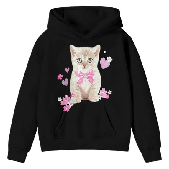 DHFJKG Kids Girls Hoodies Oversized Sweatshirts Cute Cat Printed Long ...