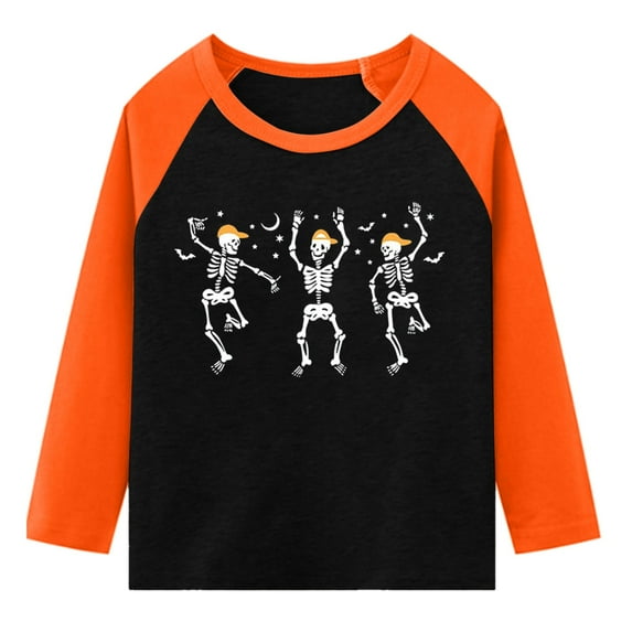 DHFJKG Kids Long Sleeve T-Shirts Crewneck Raglan Sleeve Skeleton Print ...