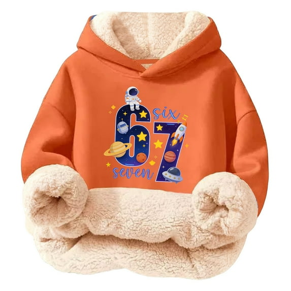 DHFJKG Kids Thermal Hoodies For Boys Girls Fuzzy Lining Soft Letter ...