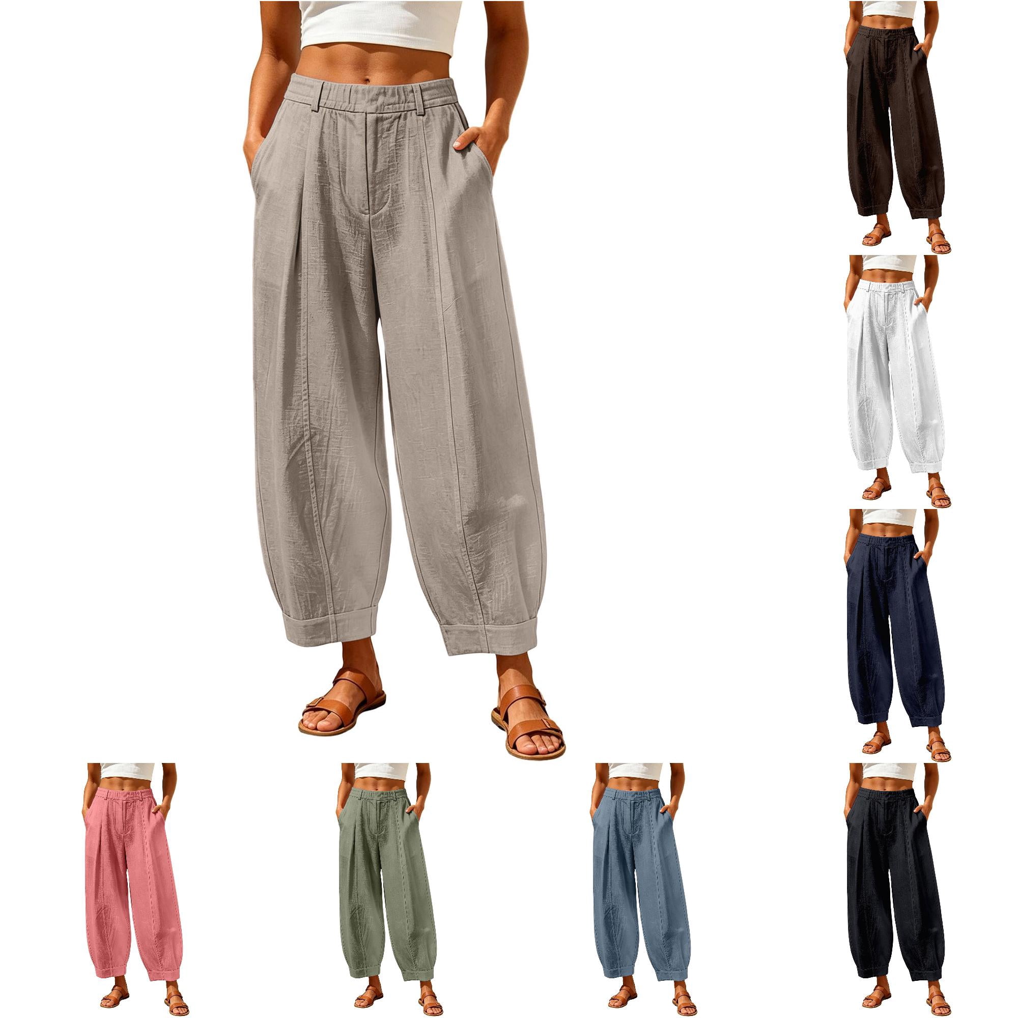 DHFJKG Linen Pants Women Hippie Tapered Palazzo Pleated Flat Front ...