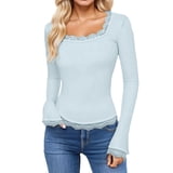 DHFJKG Long Sleeve Shirts For Women Slim Fit Lace Trim Square Neck ...