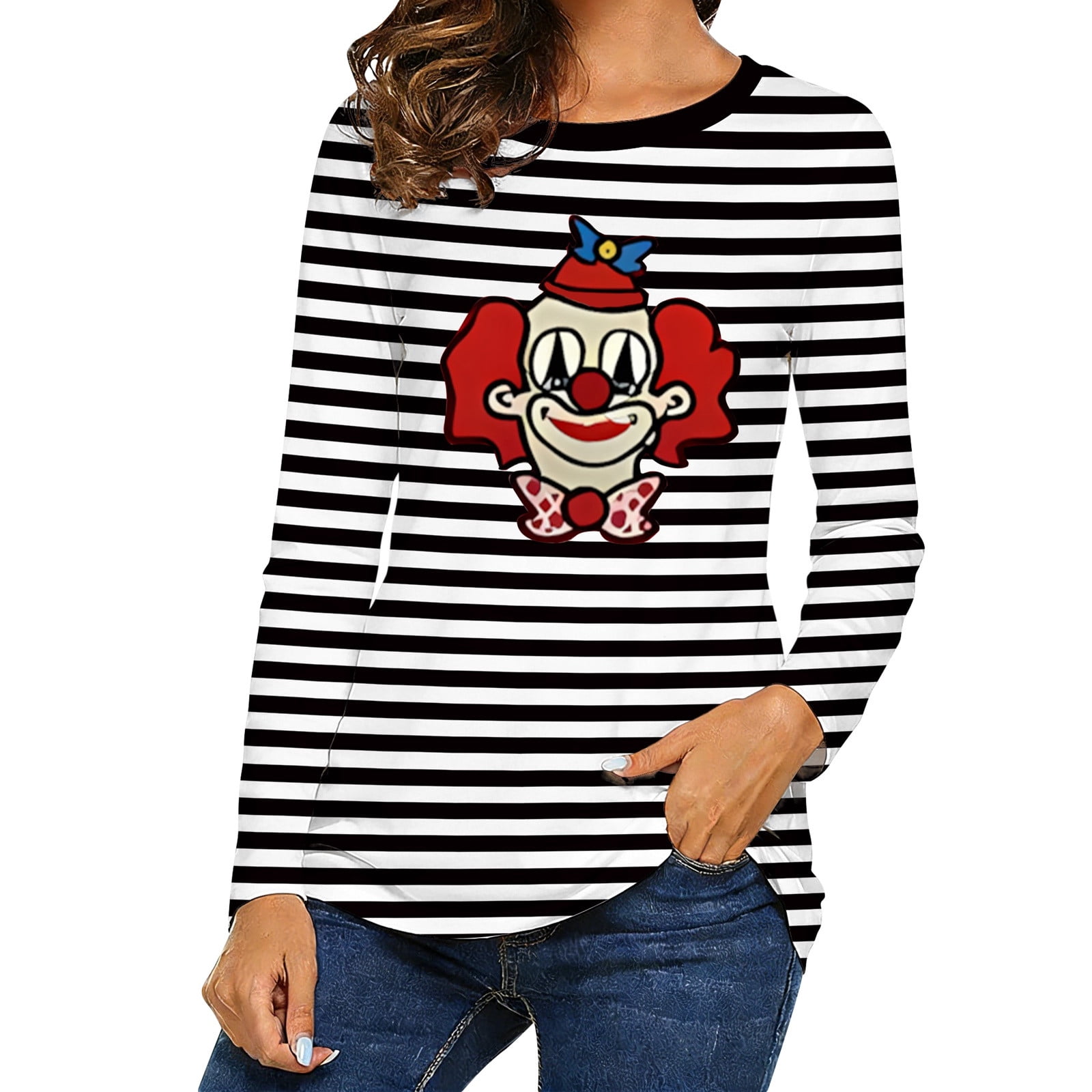 DHFJKG Long Sleeve T Shirt For Women Carnival Striped Graphic Tee ...