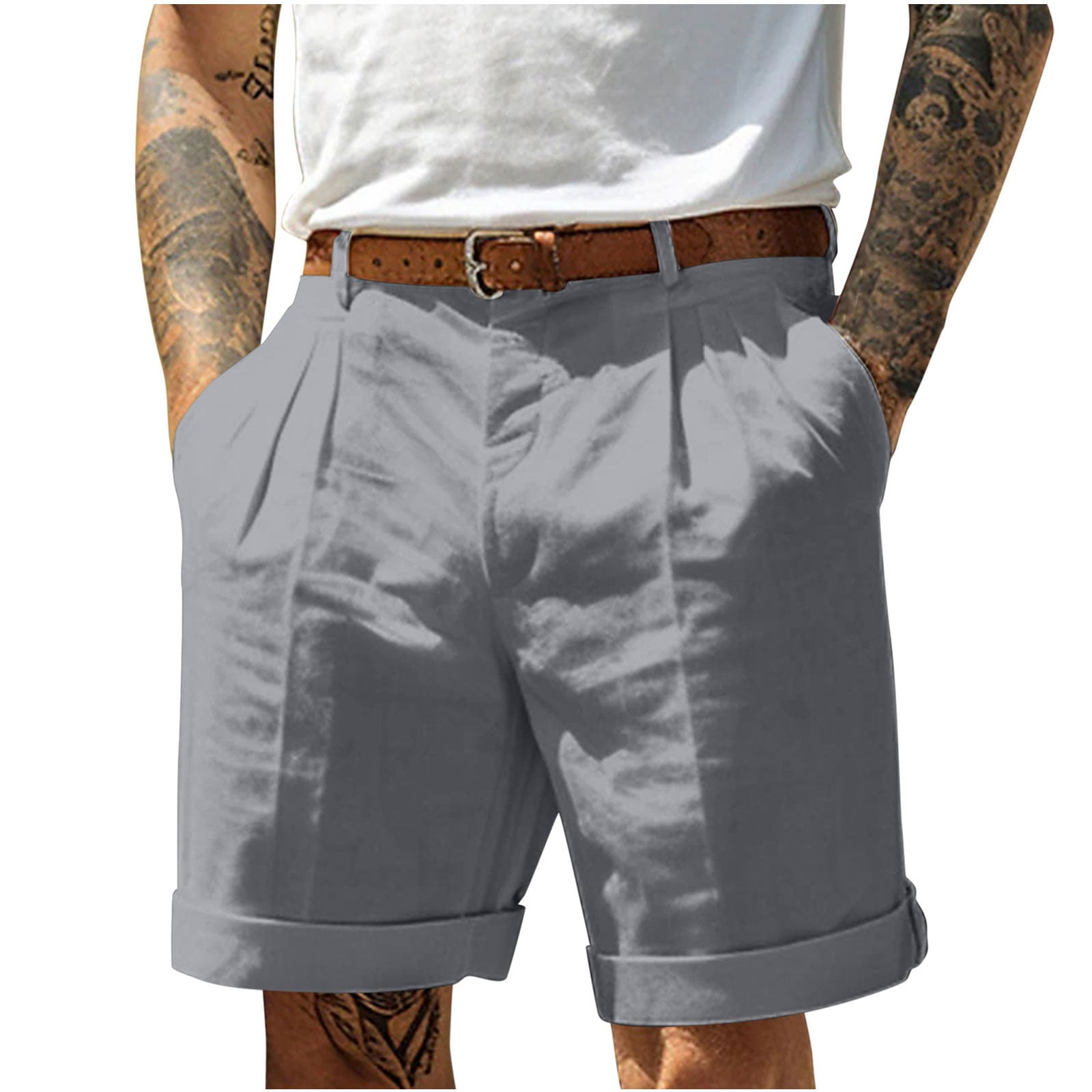 DHFJKG Men'S Casual Shorts Solid Color Loose Fit Mid Waist Straight Leg ...