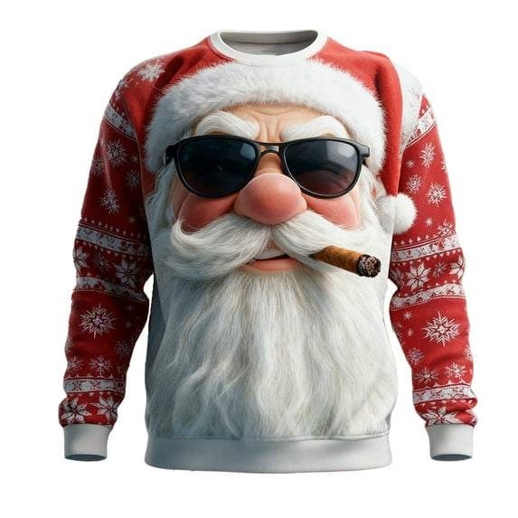 DHFJKG Men's Santa Sweatshirt Funny Printed Long Sleeve Christmas ...