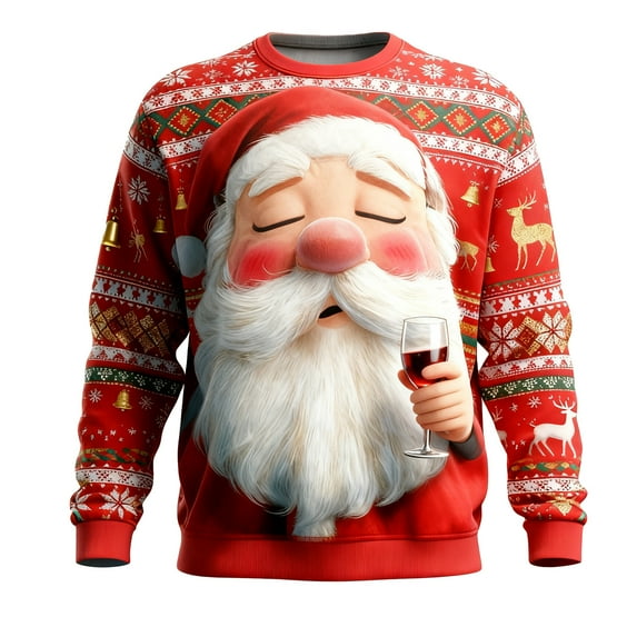 DHFJKG Men's Santa Sweatshirt Funny Printed Long Sleeve Christmas ...