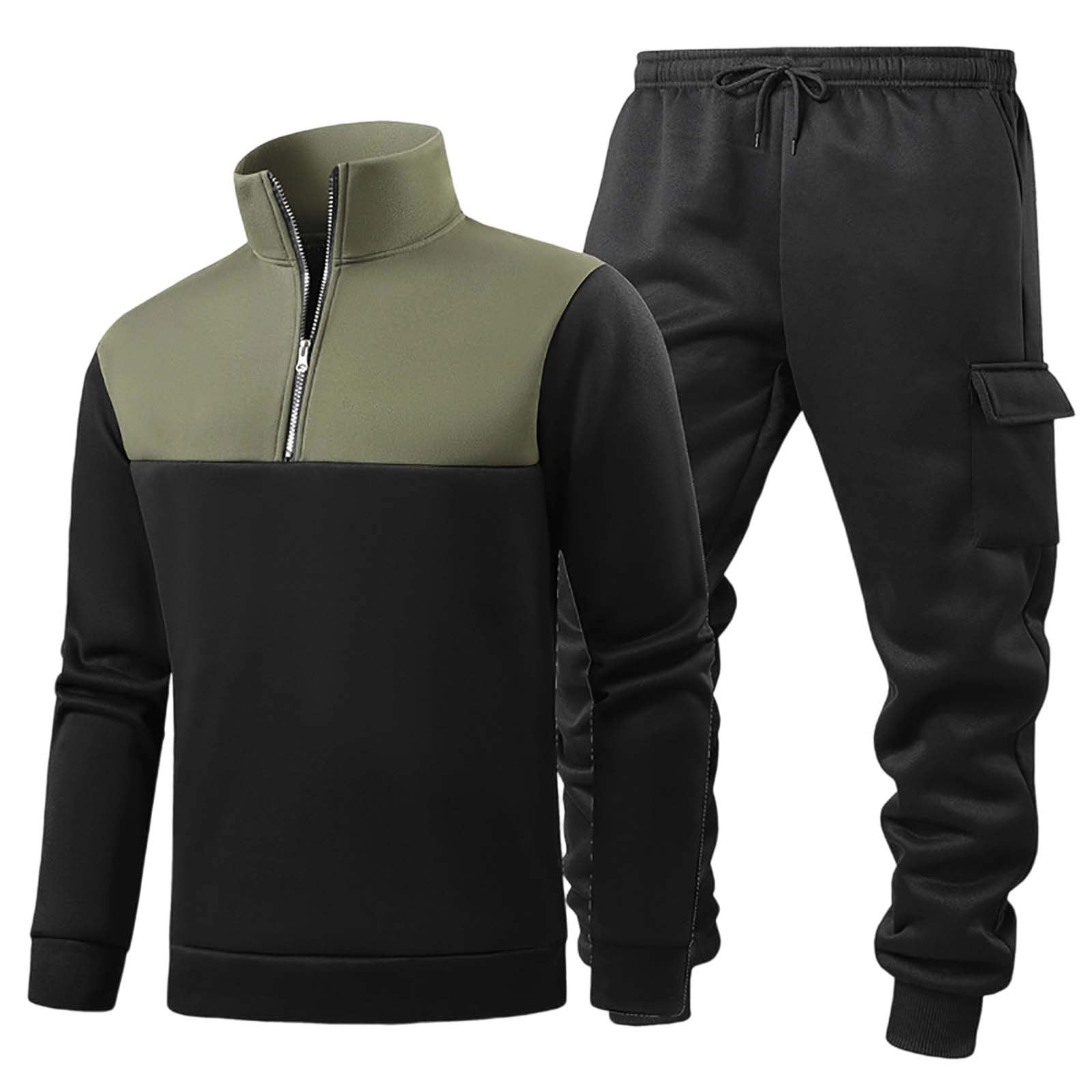 DHFJKG Mens 2 Piece Sweatsuit Thermal Fuzzy Lining Quarter Zip Classic ...