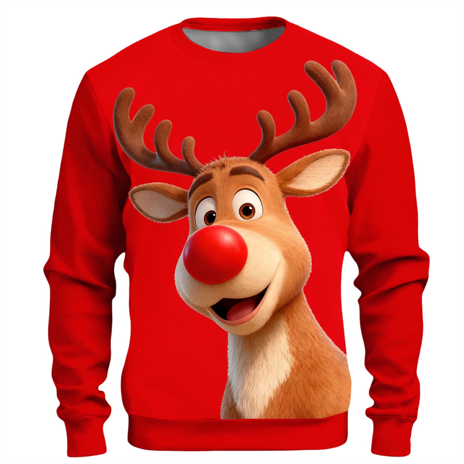 DHFJKG Mens Christmas Sweatshirt Elk Print Crewneck Long Sleeve Loose ...