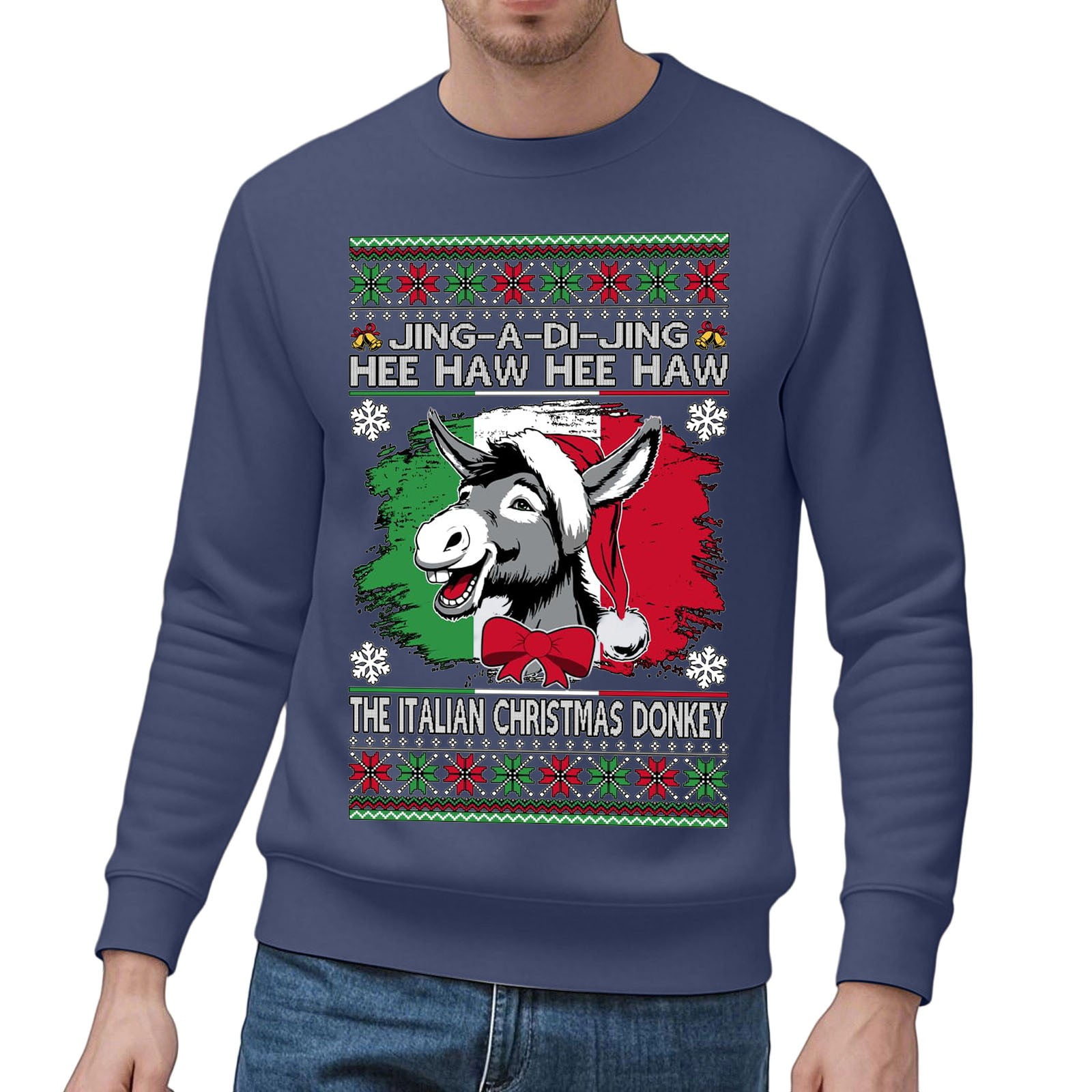 DHFJKG Mens Christmas Sweatshirt Funny Donkey Printed Pullover Long ...
