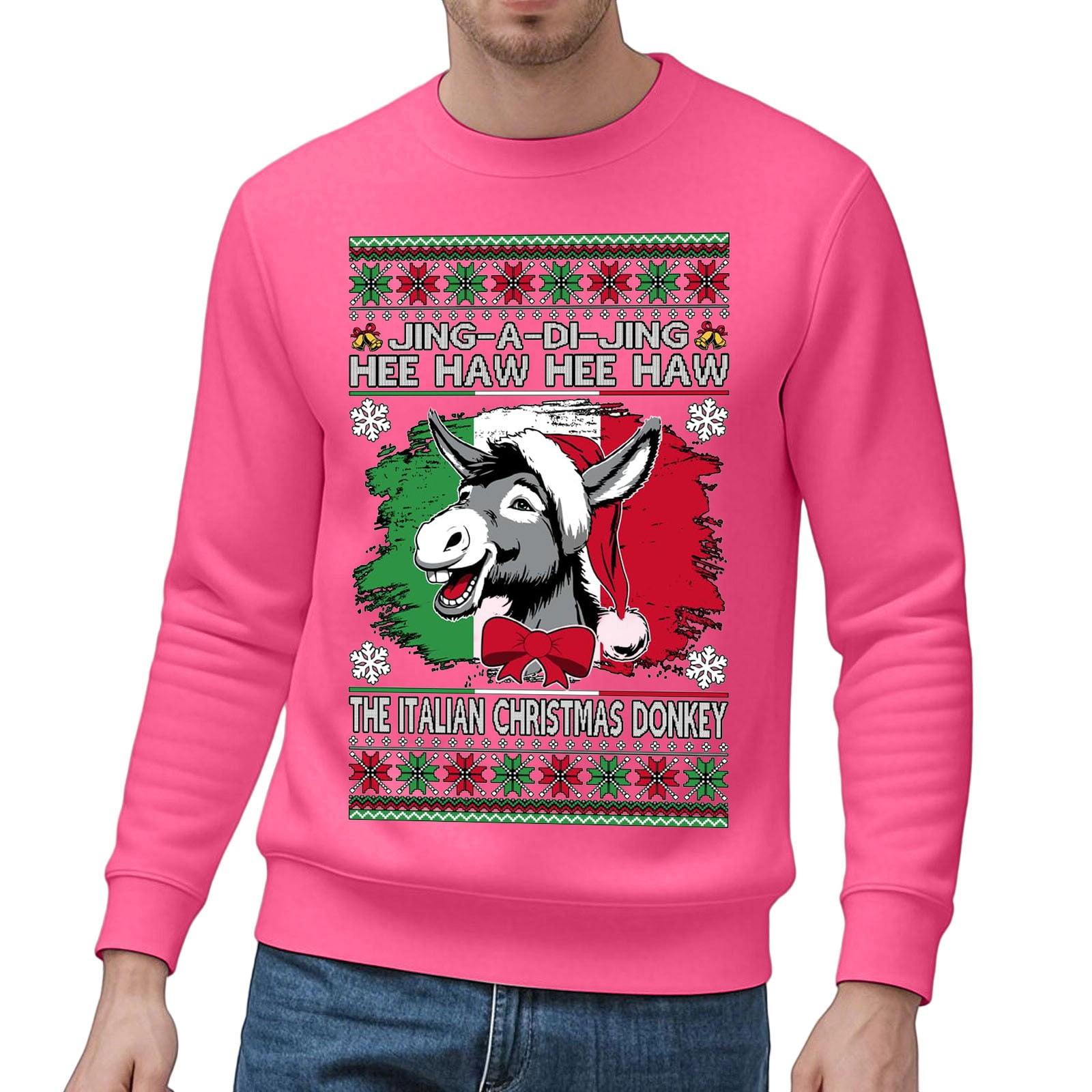 DHFJKG Mens Christmas Sweatshirt Funny Donkey Printed Pullover Long ...