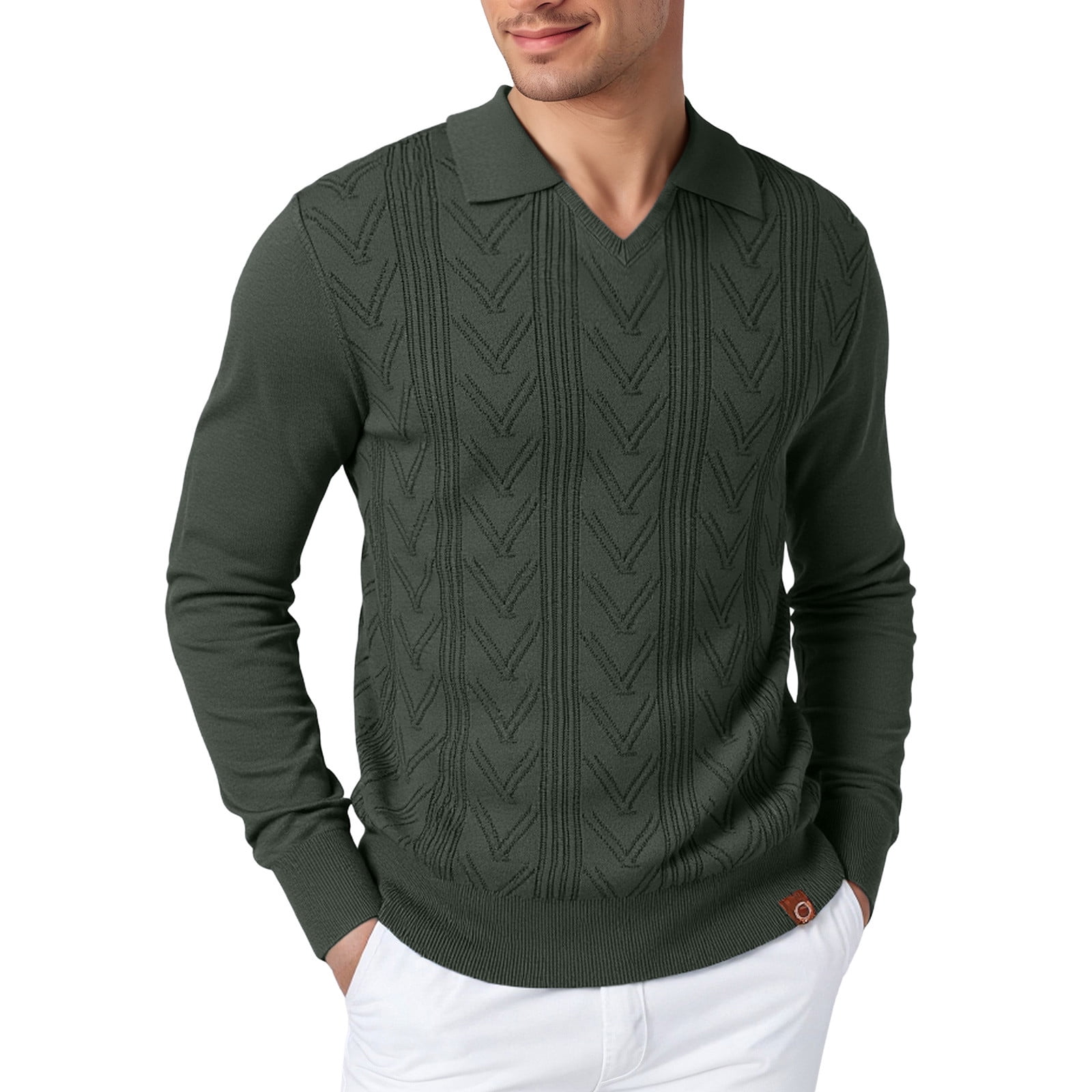 DHFJKG Mens Knit Jacquard Sweaters Base Layer Top Solid Color Long ...
