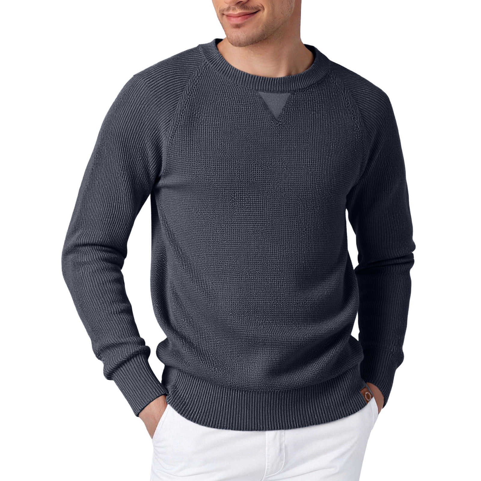 DHFJKG Mens Knitted Sweaters Lightweight Solid Color Long Sleeve ...
