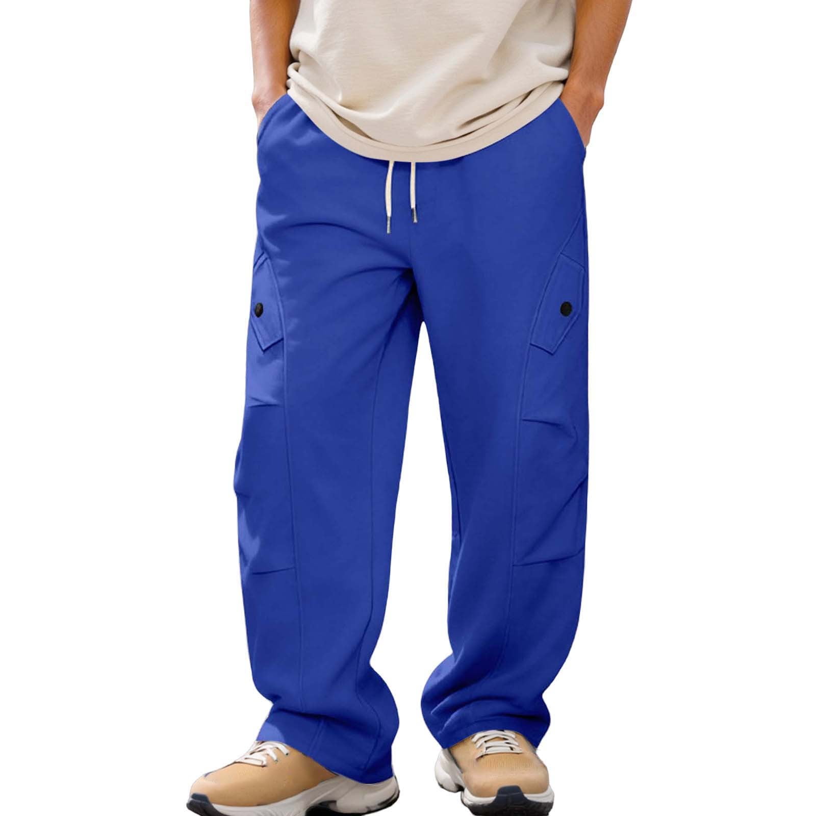 DHFJKG Mens Sweatpants Cargo Jogger Pants Wide Leg Solid Color Elastic ...