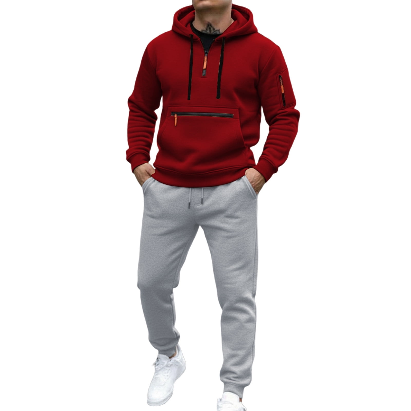 DHFJKG Mens Tracksuit 2 Piece Set Jogging Sweat Track Suits Quarter Zip ...