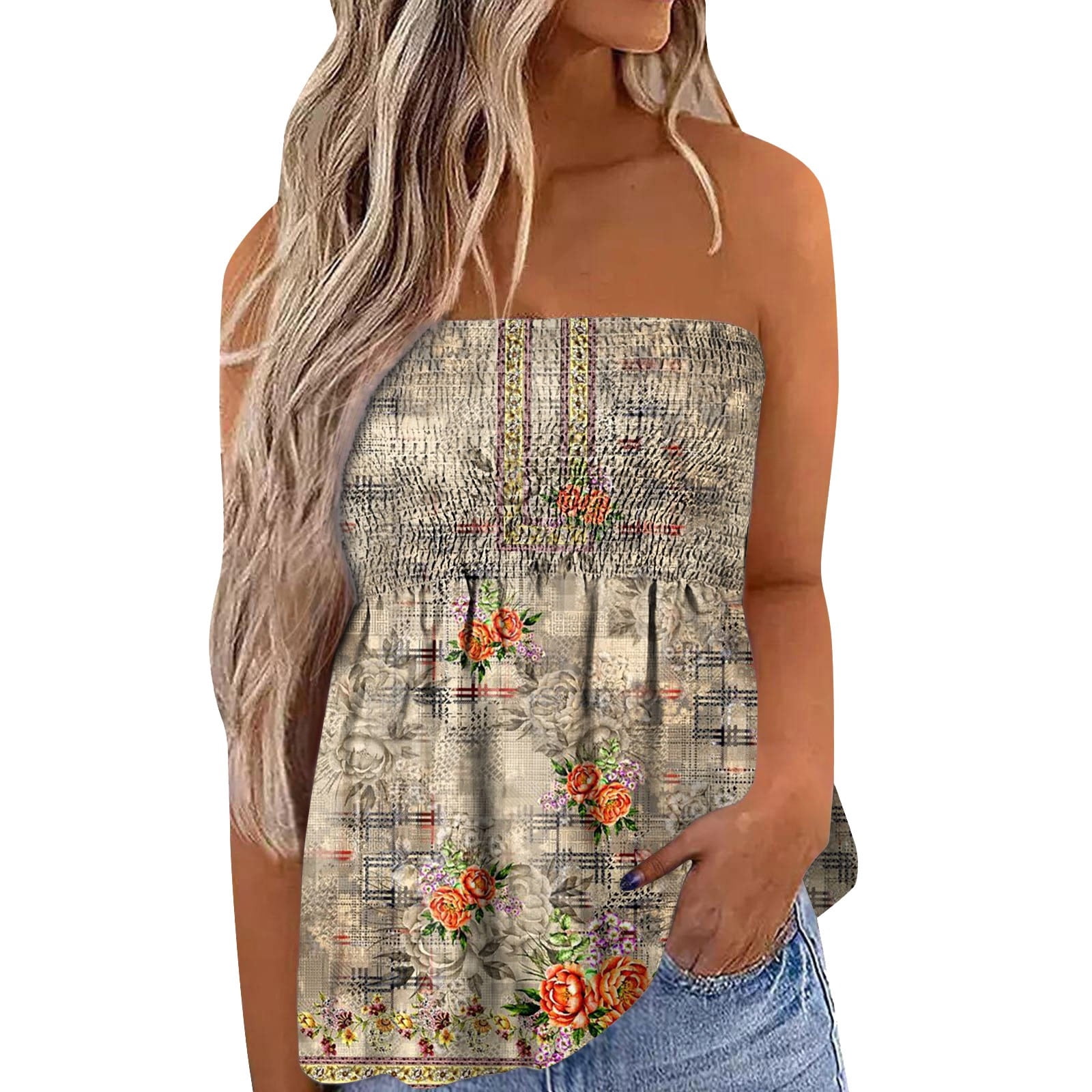 DHFJKG Off The Shoulder Tank Tops For Women Boho Floral Printed ...