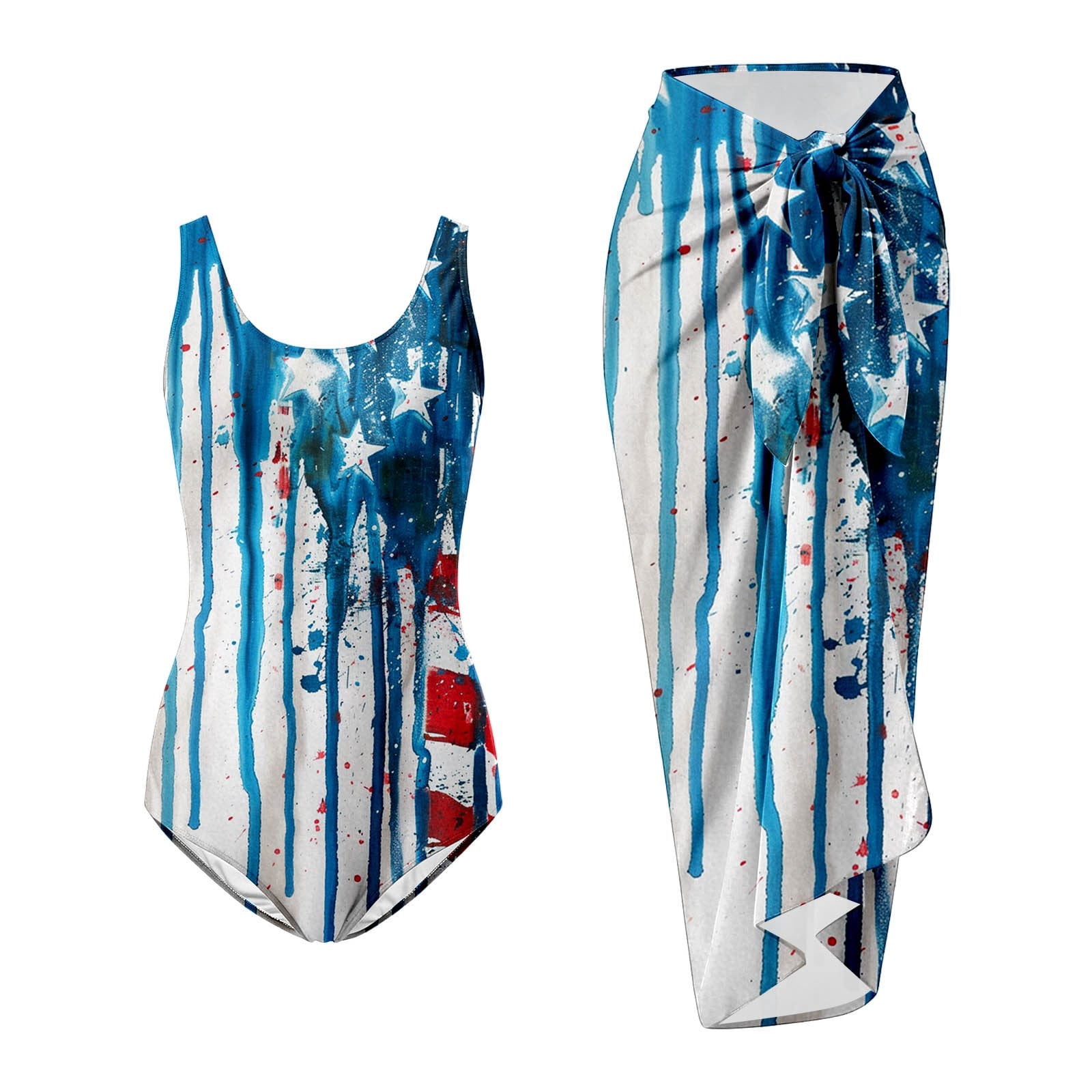 DHFJKG One Piece Swimsuit Women American Flag Swimwear Red White And ...