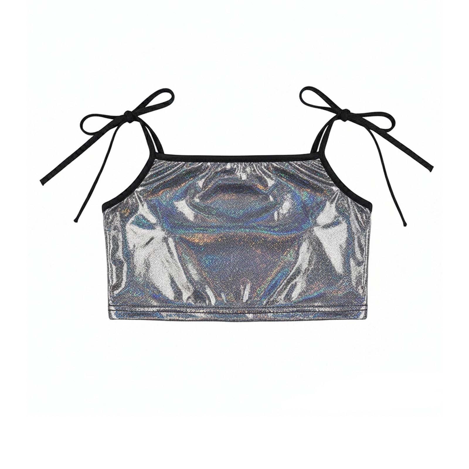 DHFJKG Shiny Crop Top For Girls Performance Wear Glitter Lace Up ...