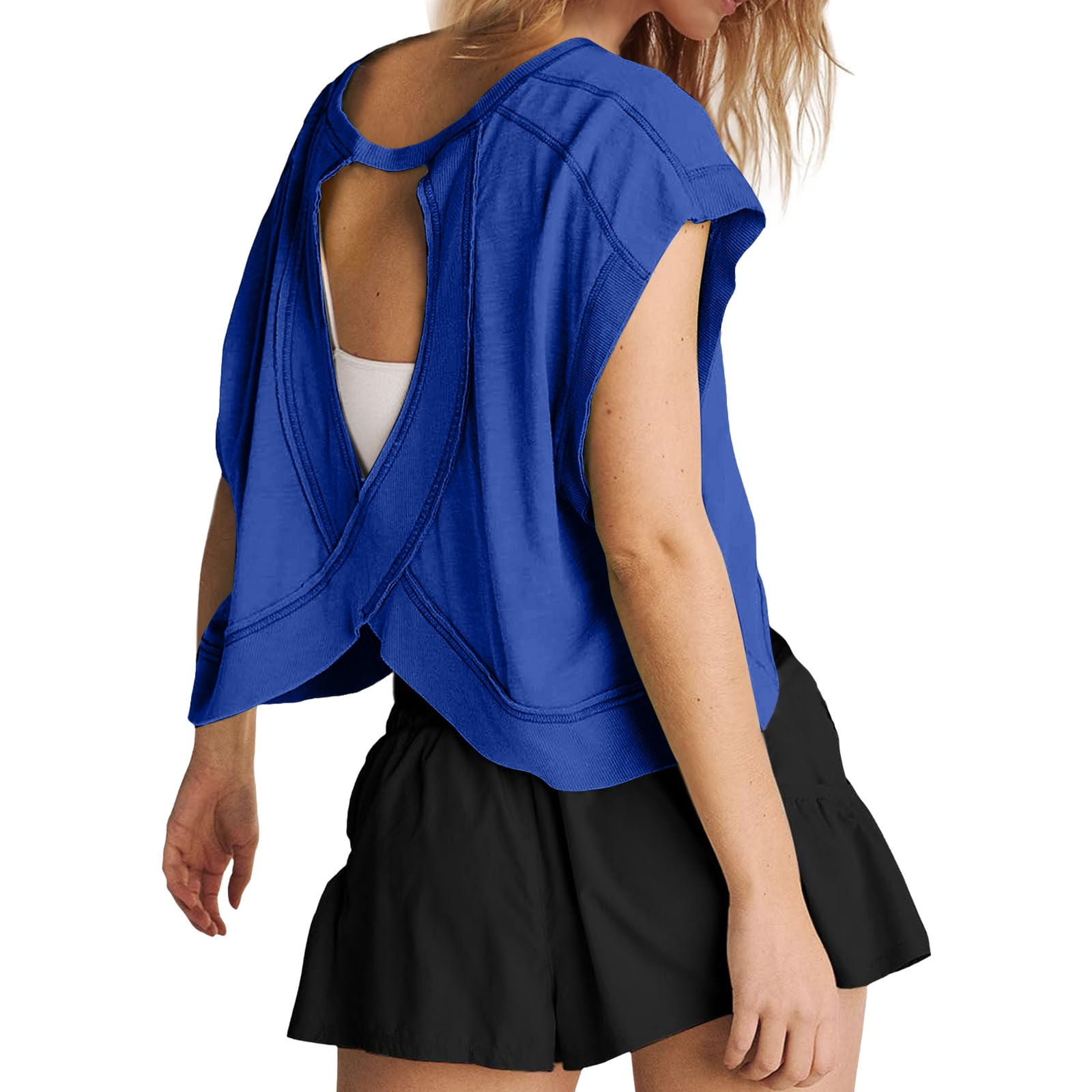 DHFJKG Shirts For Women Short Sleeve Workout Open Back Top Casual Yoga ...