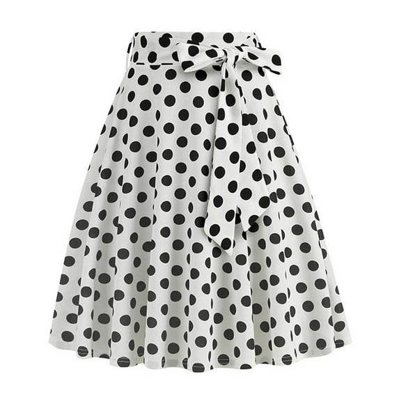 DHFJKG Skirts For Women Polka Dot Pleated Midi Skirt Bow Belted Knee ...