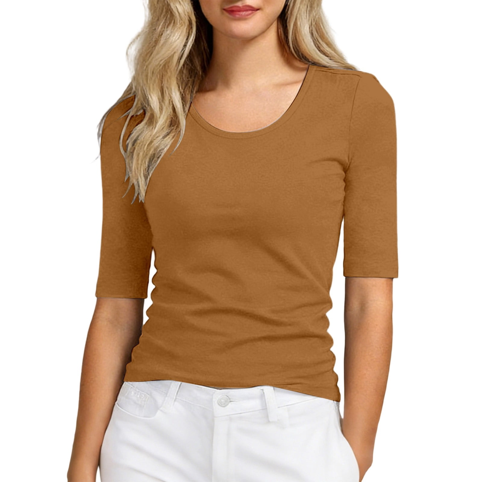 DHFJKG Slim Fit Basic Tee Women Half Sleeve Crew Neck T Shirt Solid ...