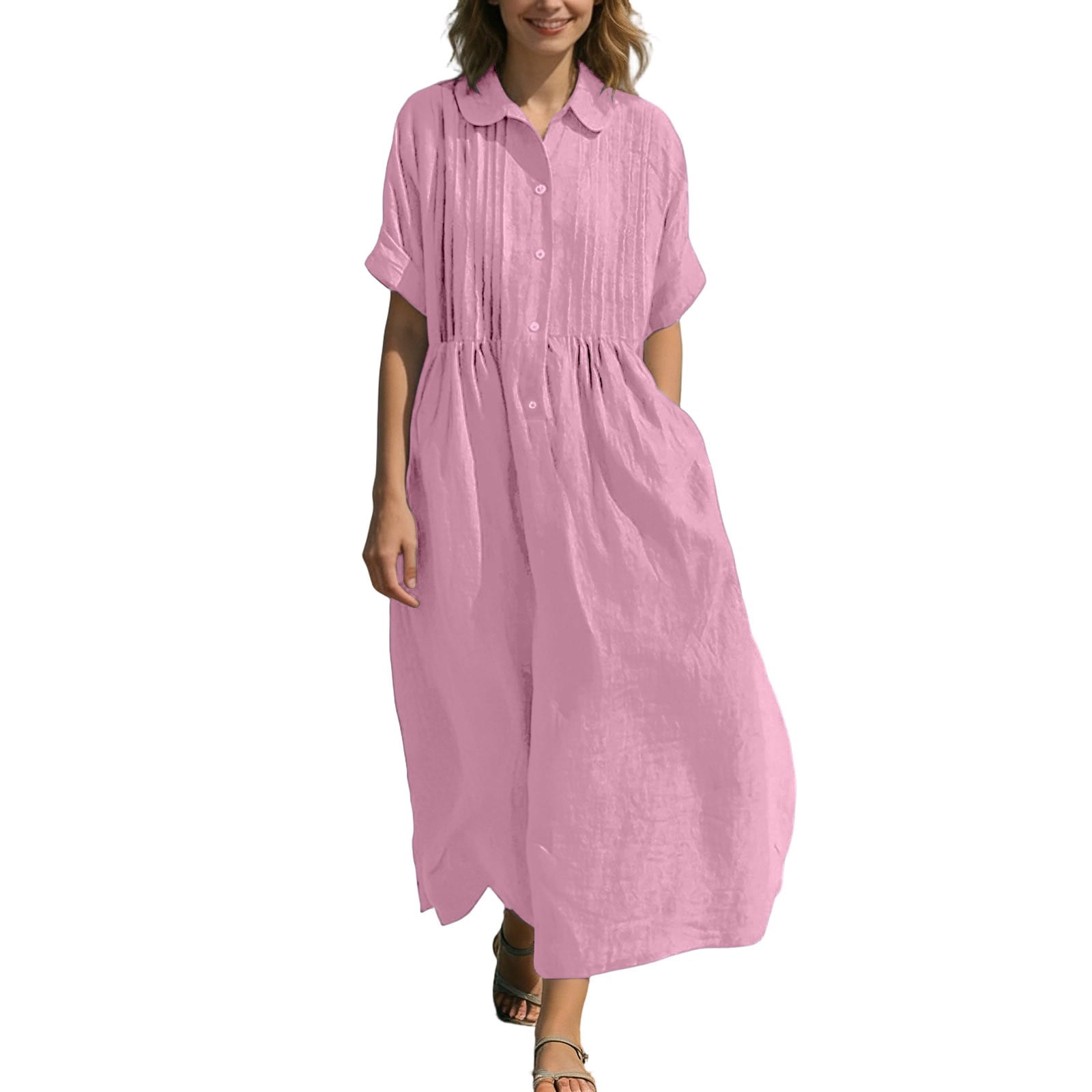 DHFJKG Summer Beach Dresses Women Loose Fit Button Down Collared Short ...