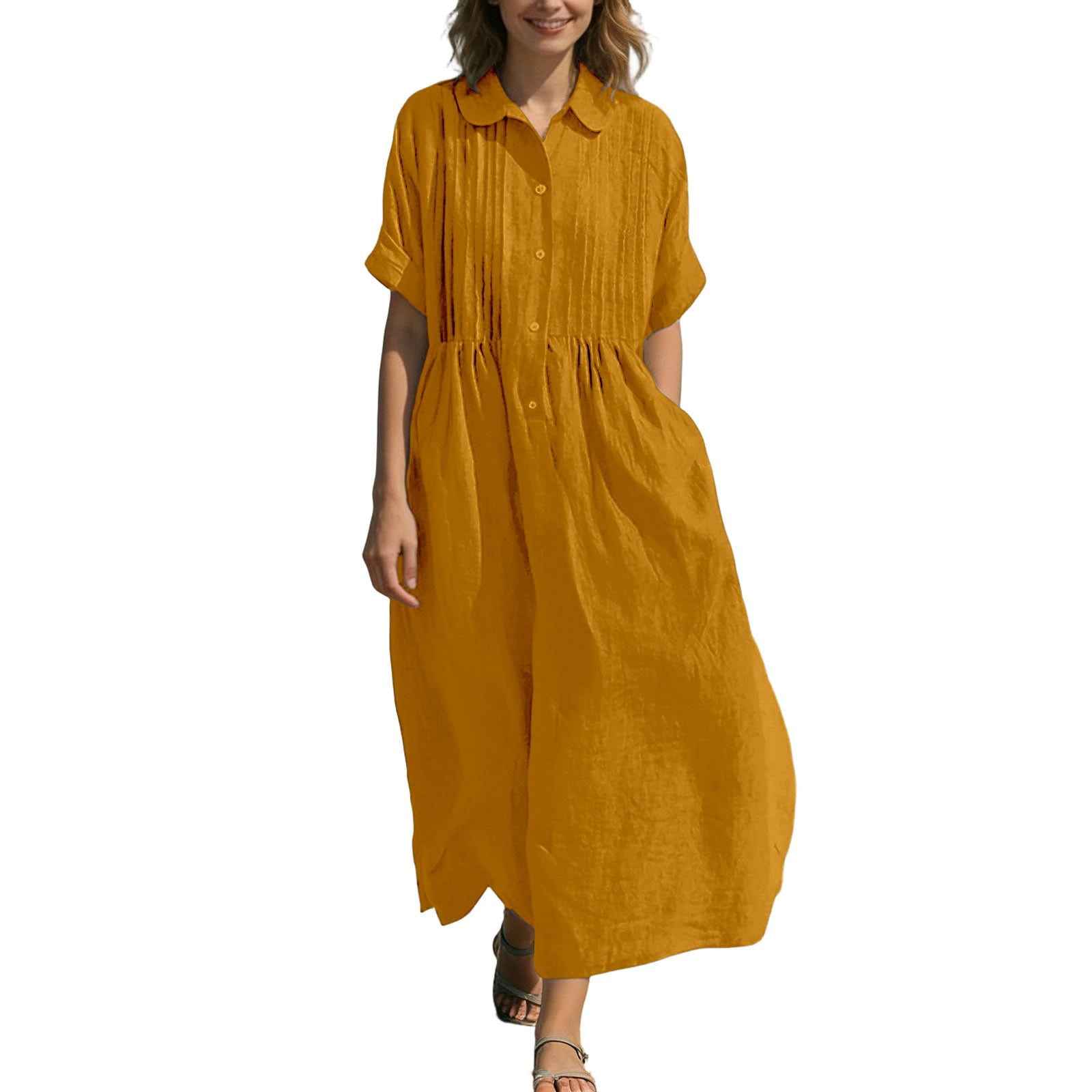 DHFJKG Summer Beach Dresses Women Loose Fit Button Down Collared Short ...