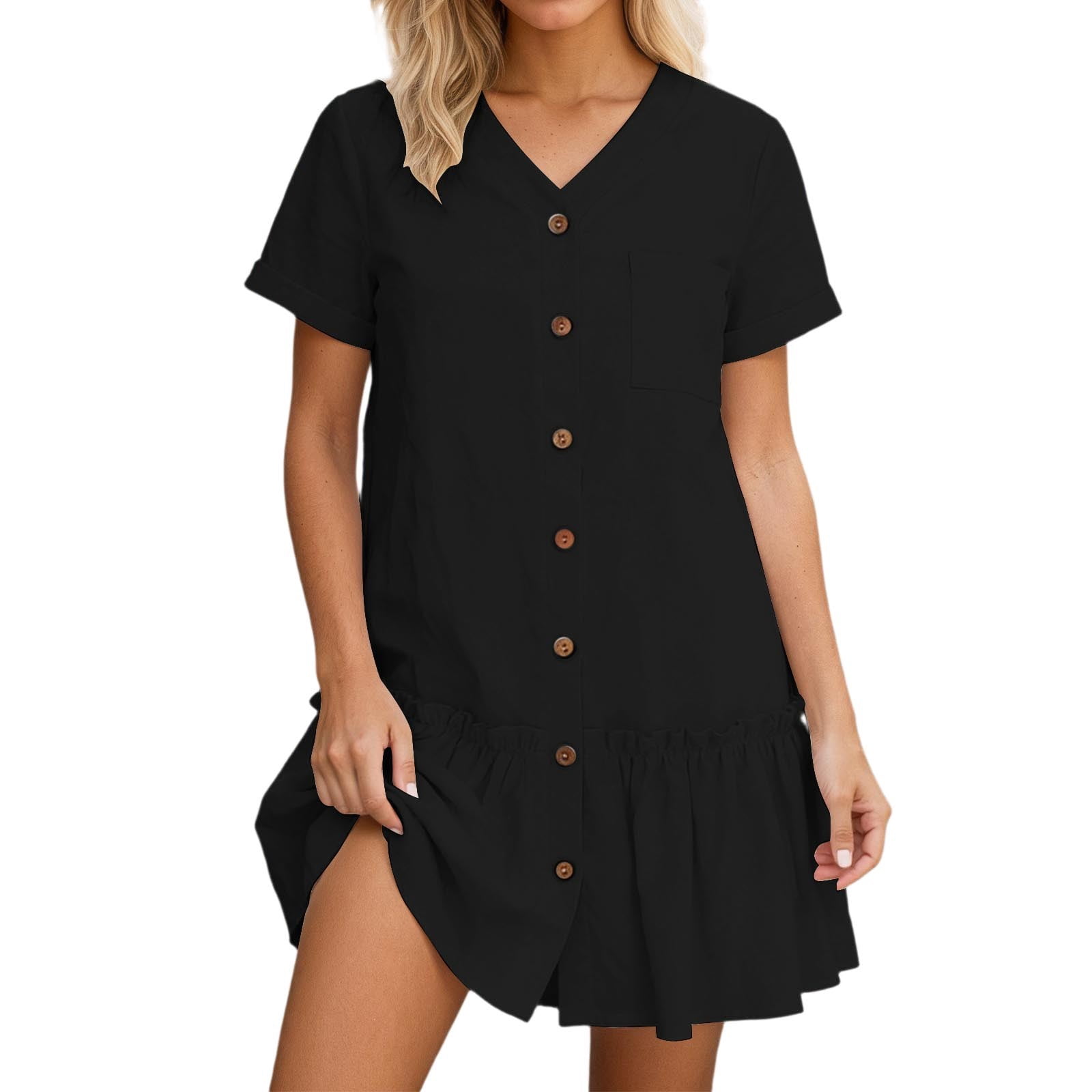 DHFJKG Summer Dress Women Shirt Dresses Plus Size Button Front Flowy ...