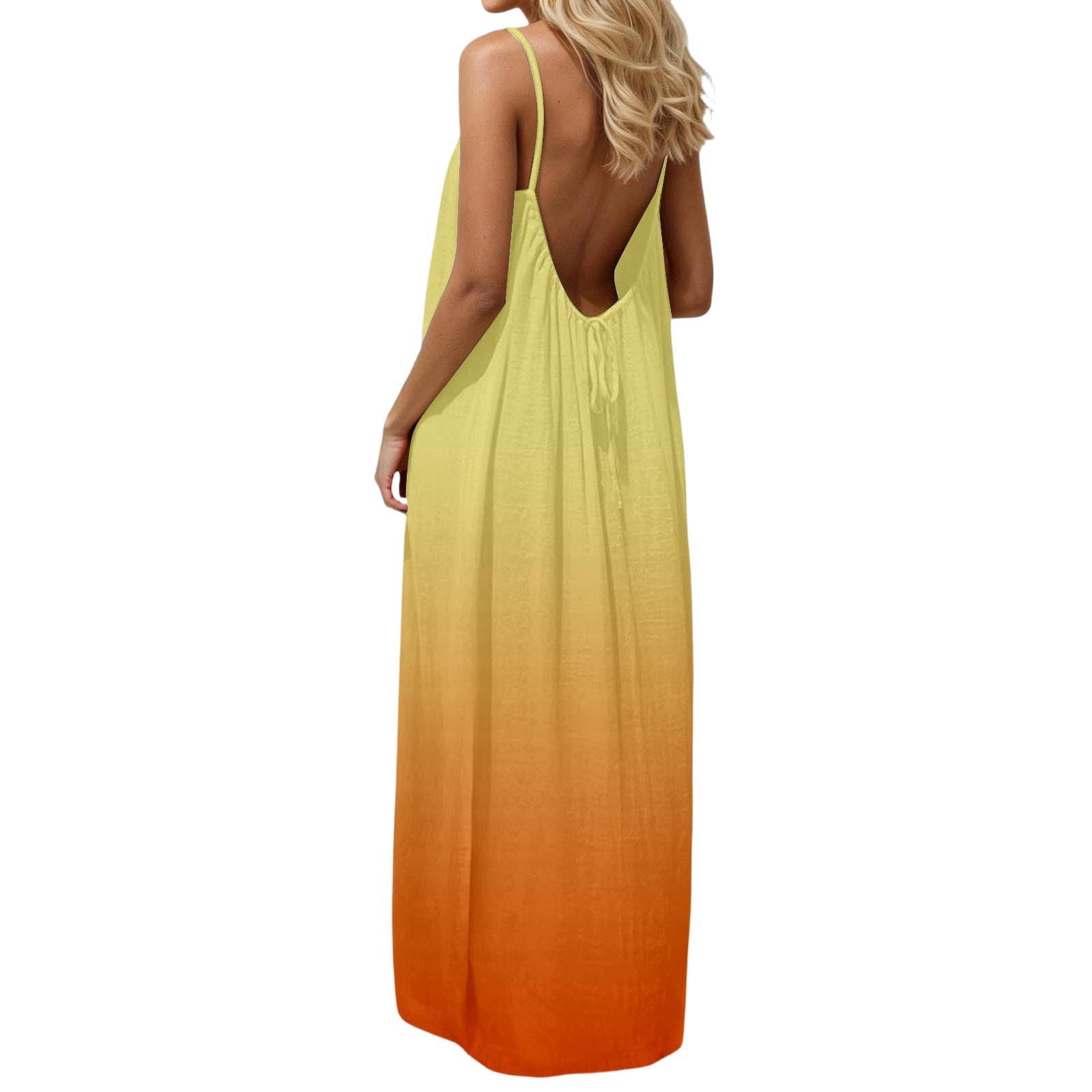 DHFJKG Summer Dress Women Sleeveless Gradient Backless Spaghetti Strap ...