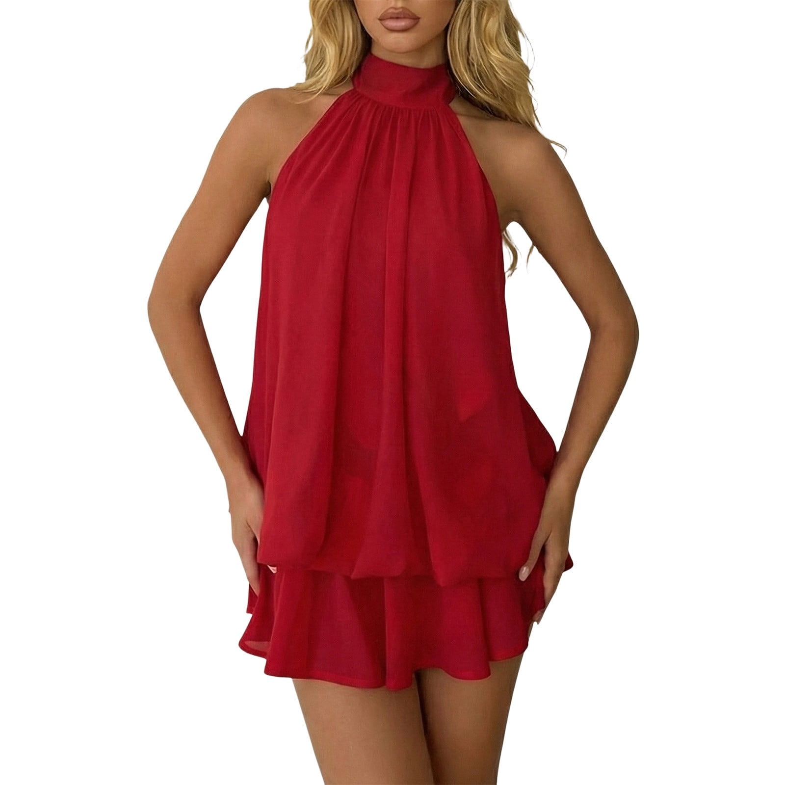 DHFJKG Summer Dress Women Sleeveless Halter High Neck Sexy Loose Fit ...