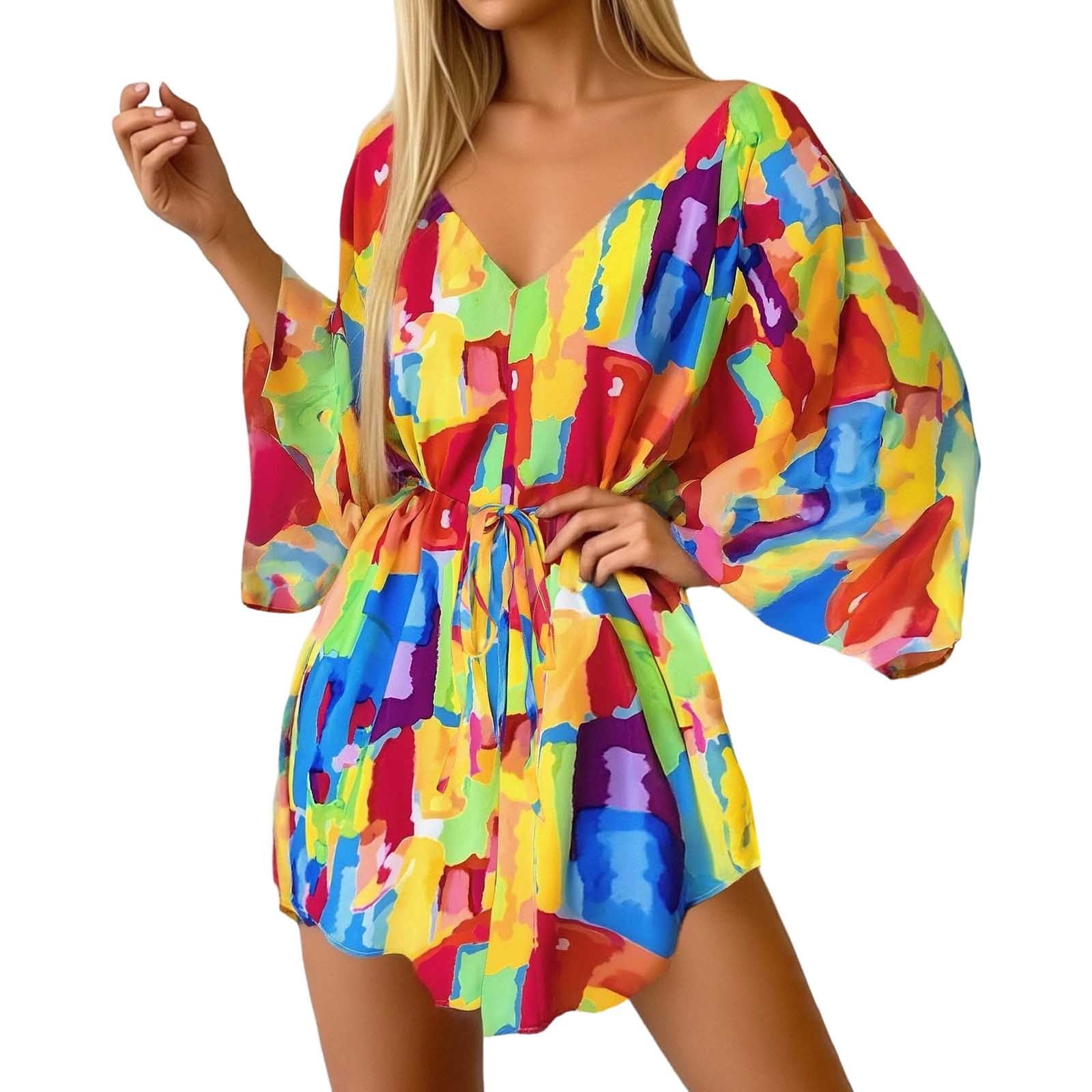 DHFJKG Summer Swimwear Cover-Ups Women Floral Printed Beach Vacation ...