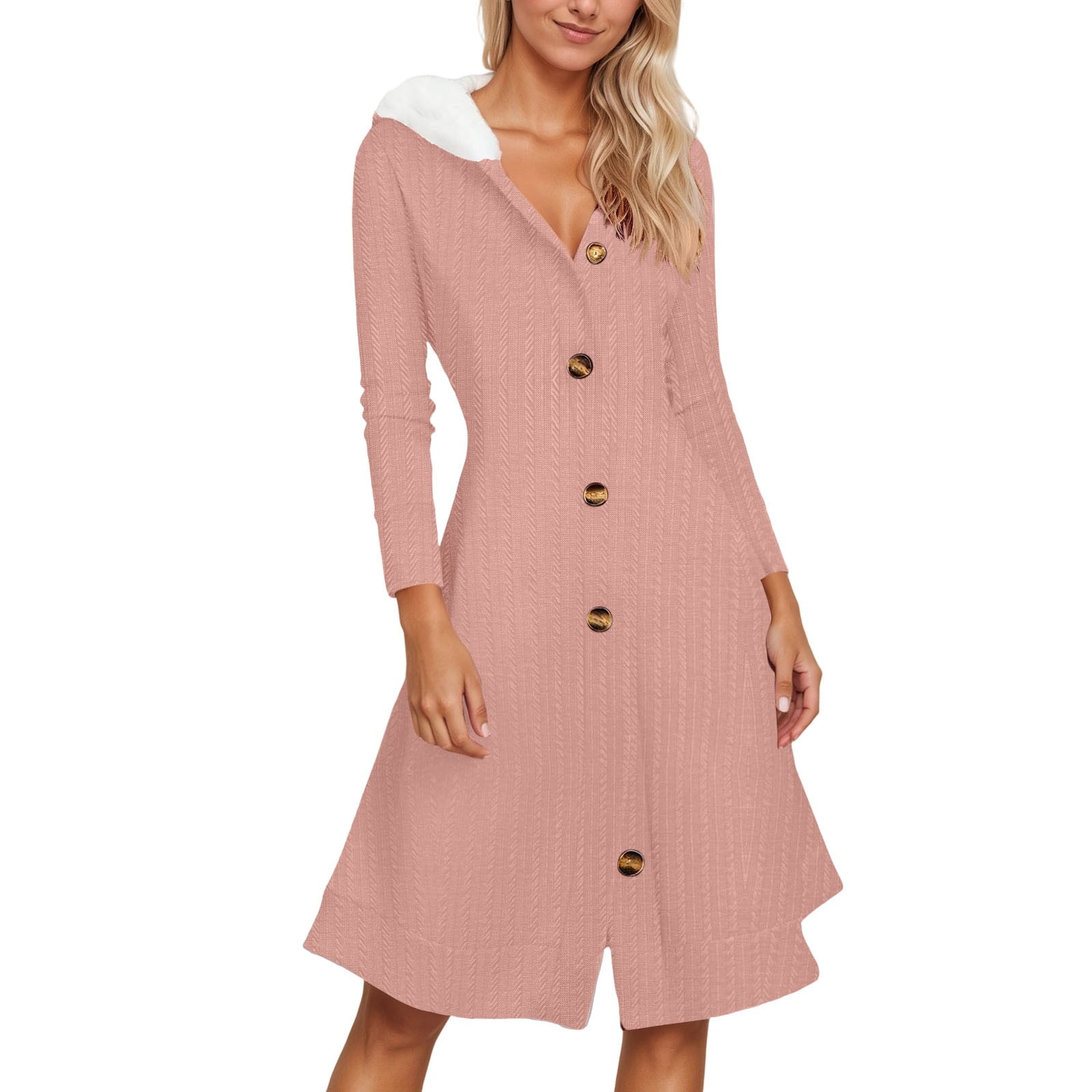 DHFJKG Sweater Dress For Women Hooded Knit Button Up Cardigan Soft ...