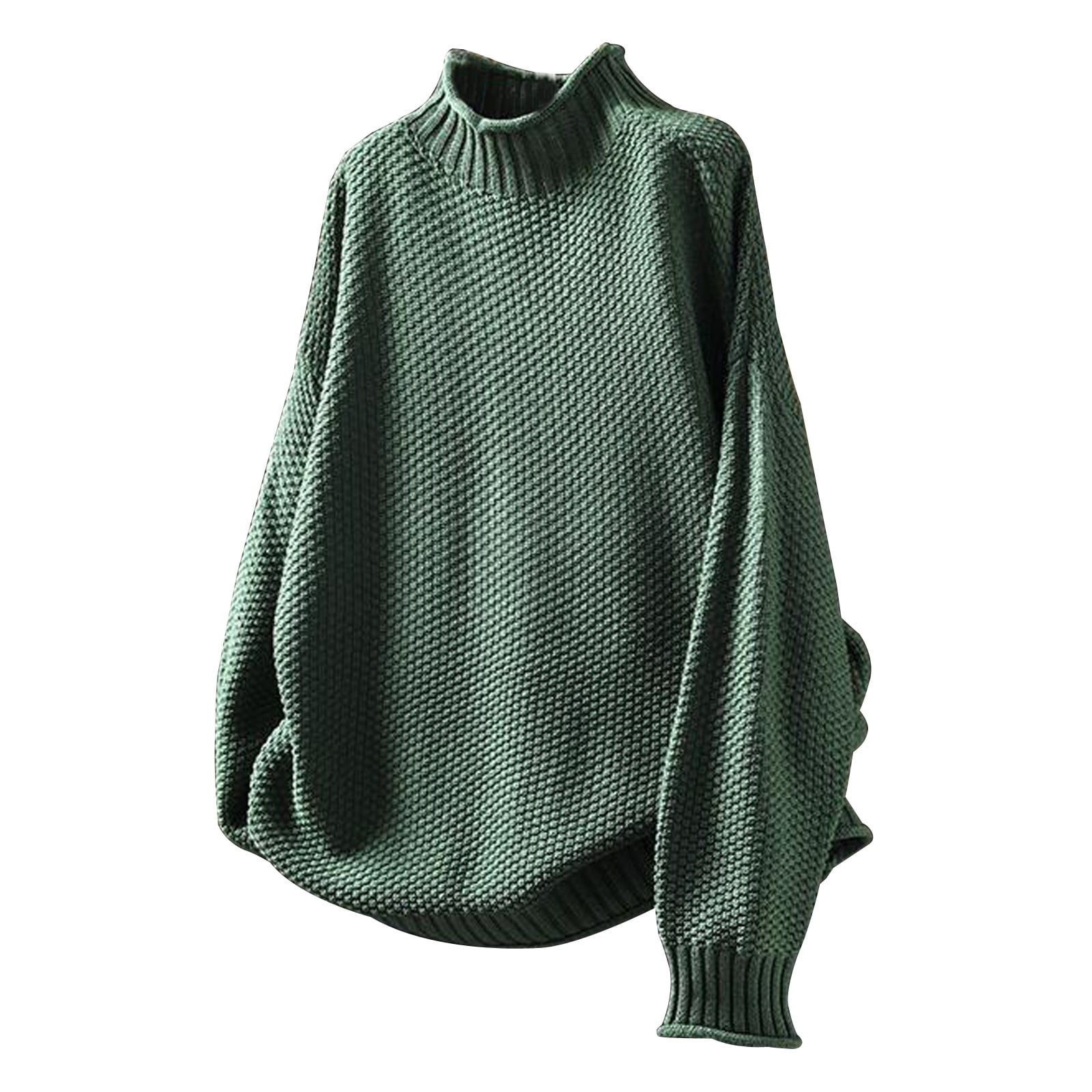 DHFJKG Sweaters For Women Solid Color Retro High Neck Pullover Loose ...