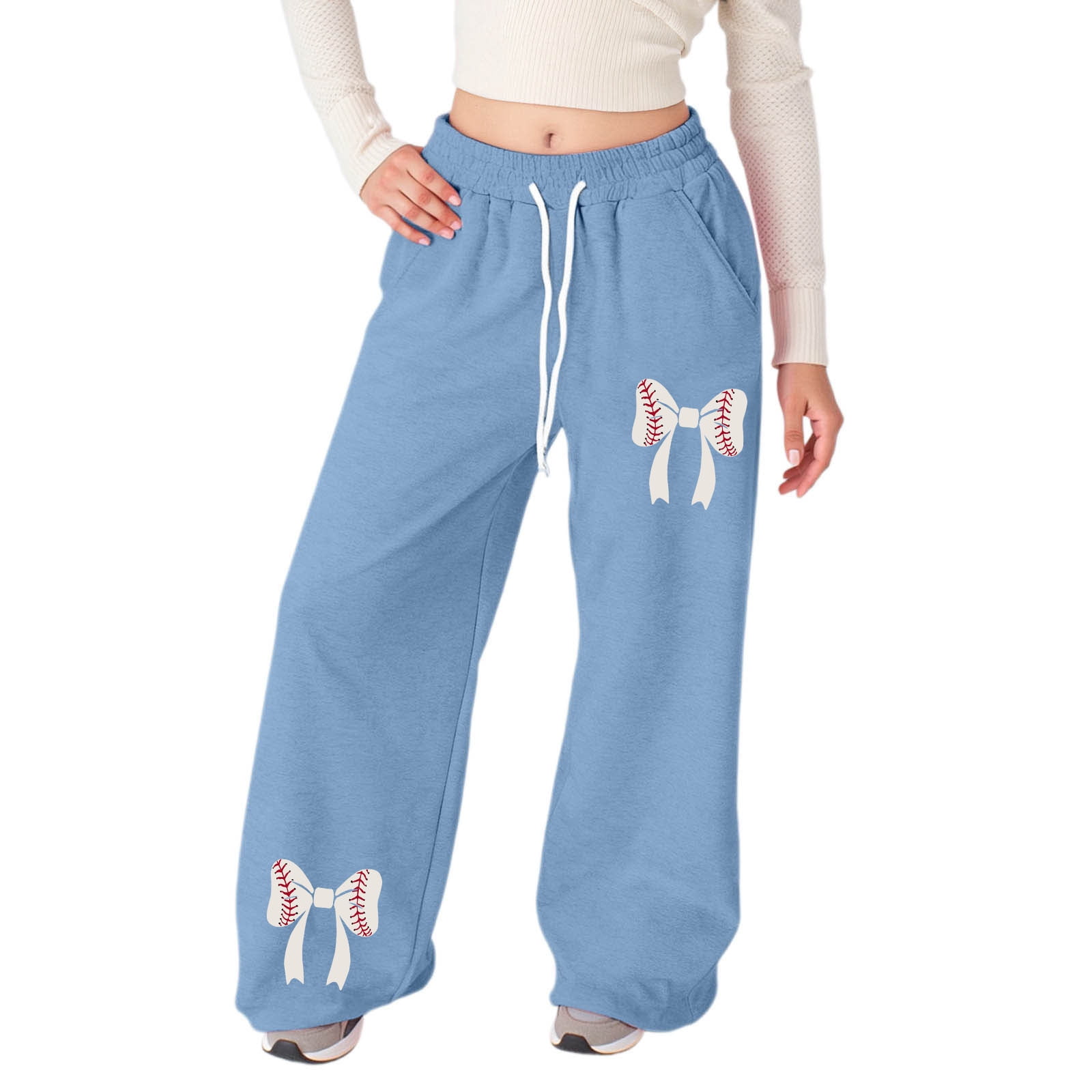 DHFJKG Sweatpants For Girls Drawstring Waist Track Pants Baseball Bow ...