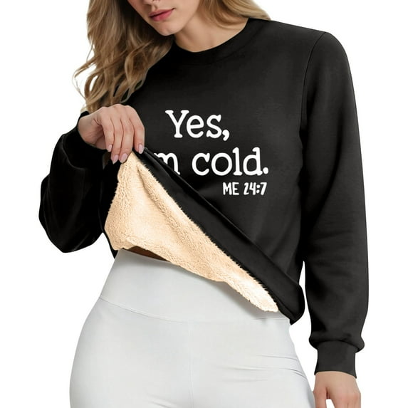 DHFJKG Sweatshirt For Women Fuzzy Lining Insulated Crewneck Long Sleeve ...