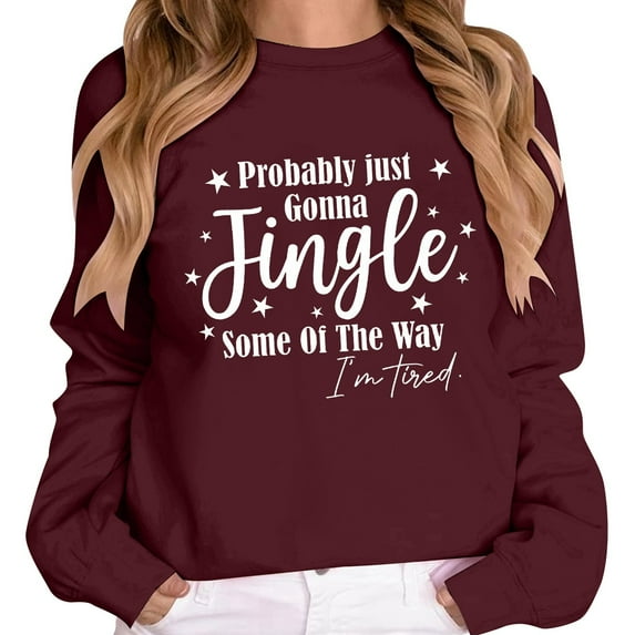 DHFJKG Sweatshirts For Women Funny Letter Print Round Neck Long Sleeve ...