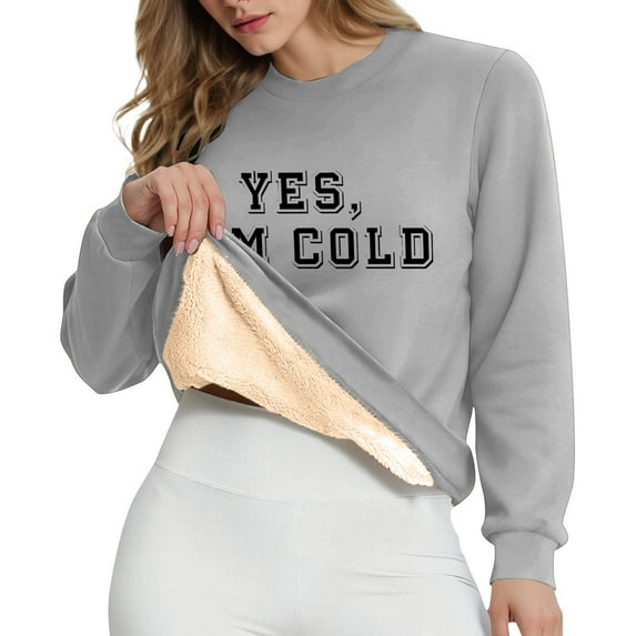 DHFJKG Sweatshirts For Women Fuzzy Lining Insulated Crewneck Long ...