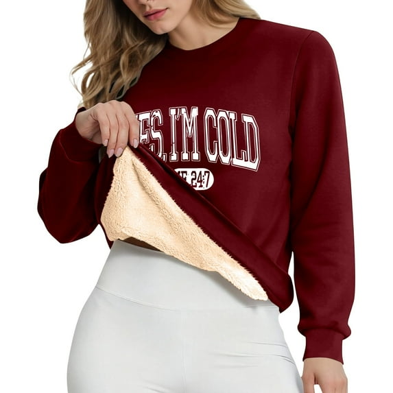 DHFJKG Sweatshirts For Women Winter Insulated Fuzzy Lining Crewneck ...