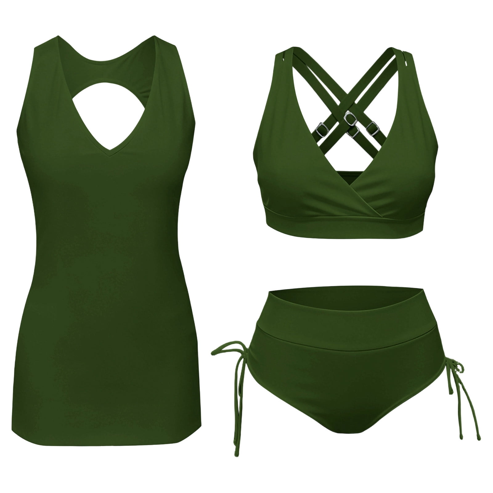 DHFJKG Swimsuits For Women 3 Piece Swimwear Criss Cross Back Bikini Set ...