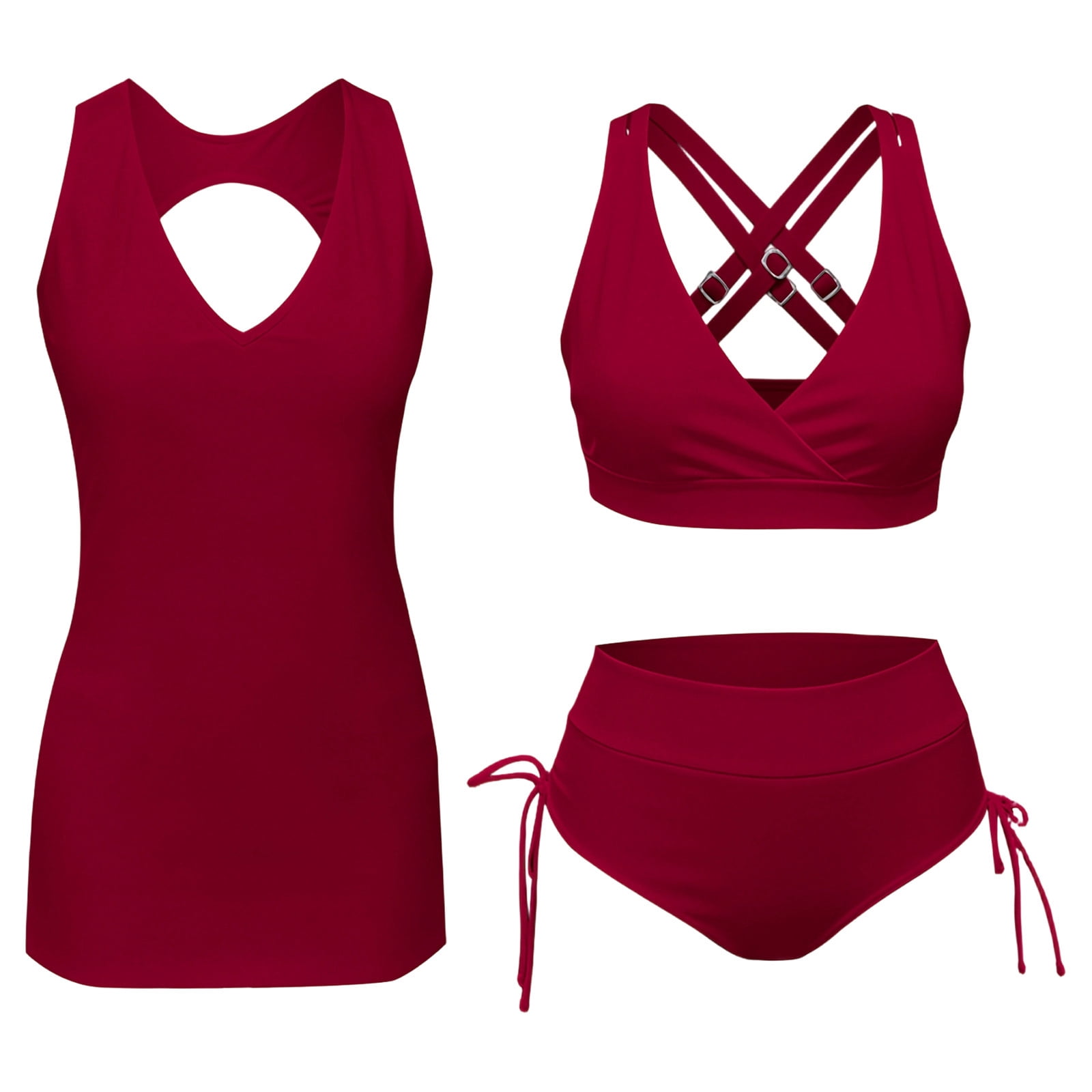DHFJKG Swimsuits For Women 3 Piece Swimwear Criss Cross Back Bikini Set ...