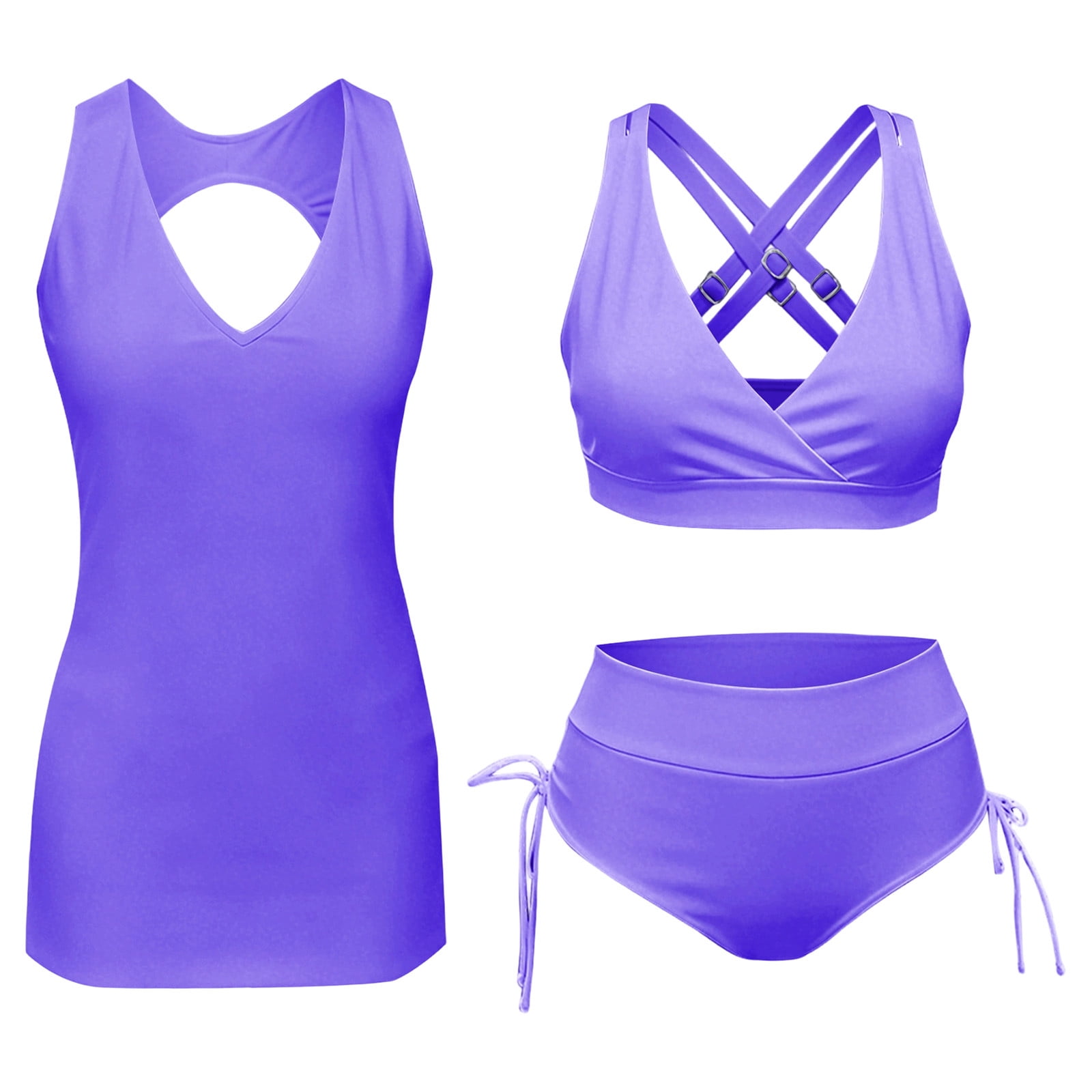 DHFJKG Swimsuits For Women 3 Piece Swimwear Criss Cross Back Bikini Set ...