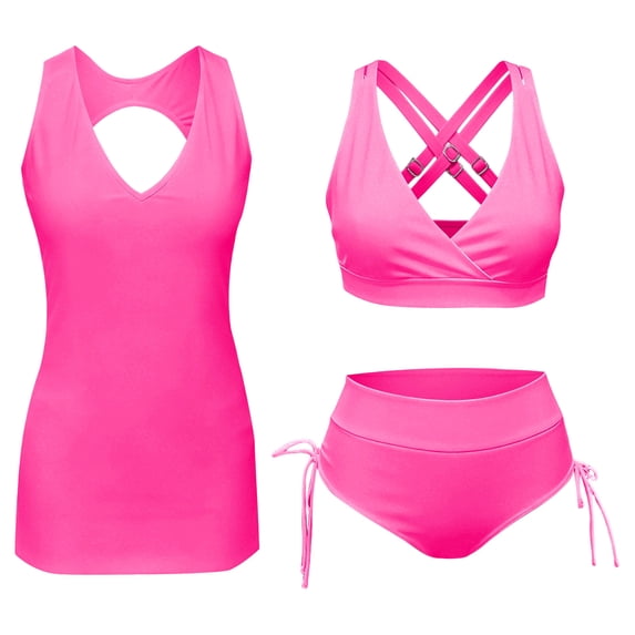 DHFJKG Swimsuits For Women 3 Piece Swimwear Criss Cross Back Bikini Set ...