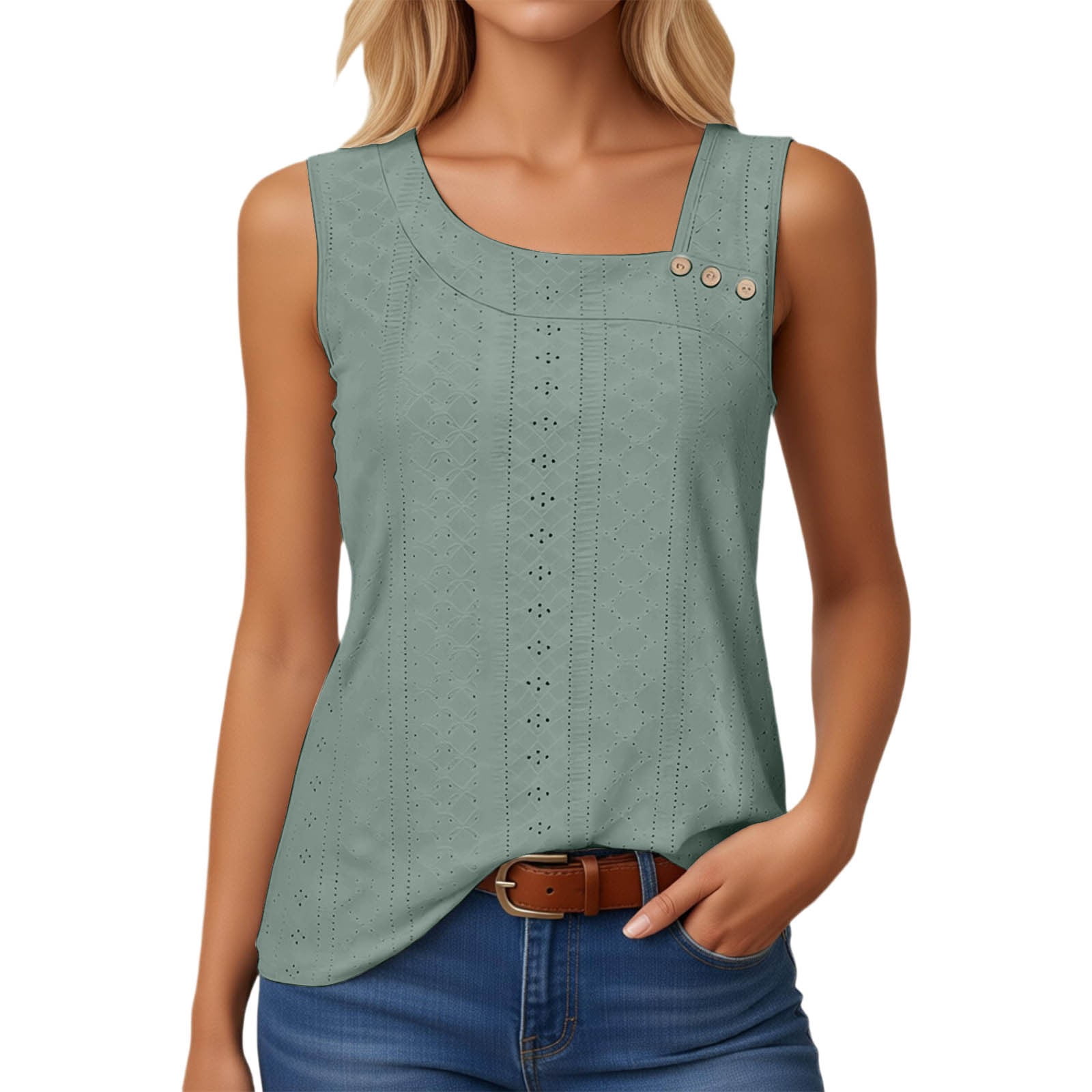 DHFJKG Tank Tops For Women Bohomian Sleeveess T Shirts Casual Loose Fit ...