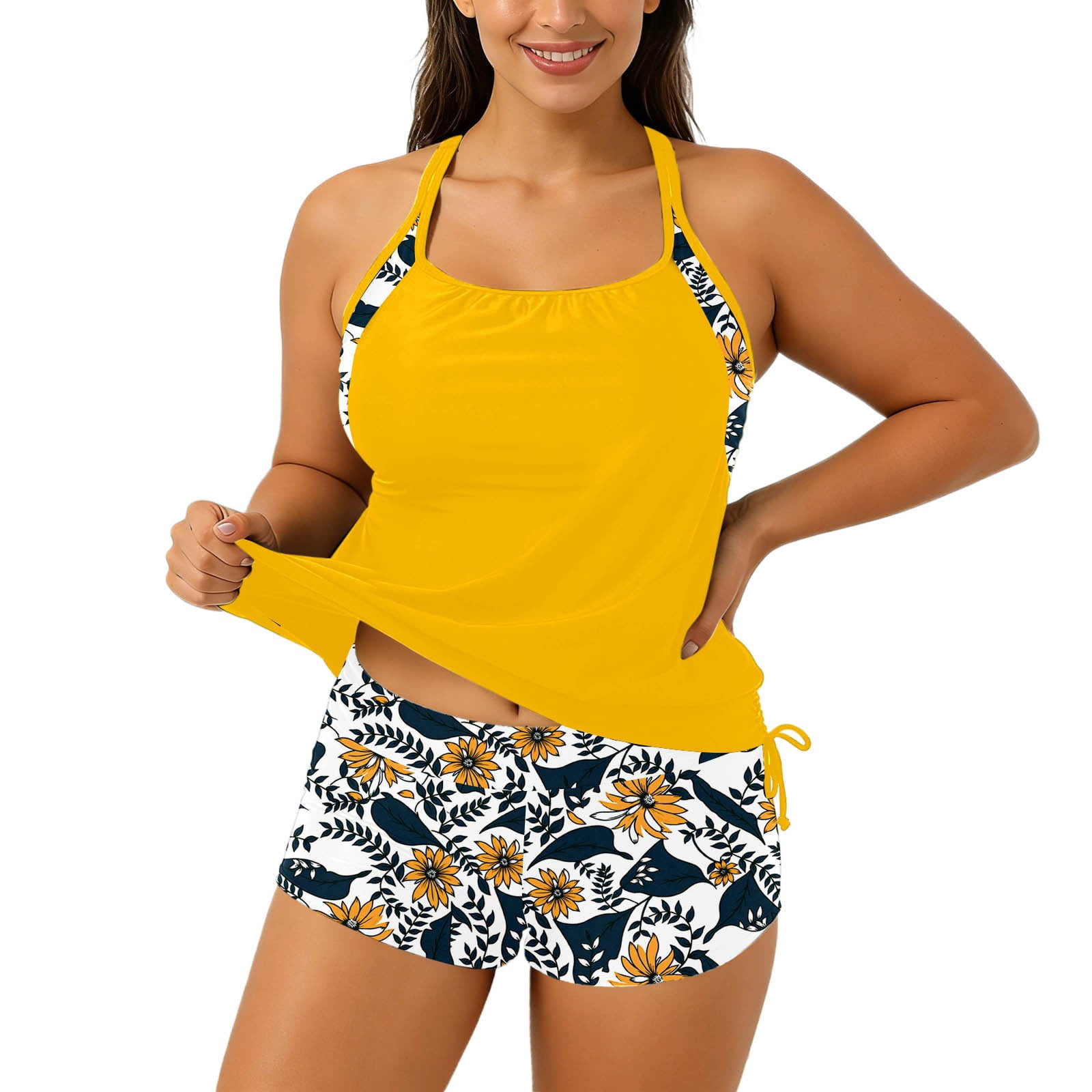 DHFJKG Tankini Swimsuits For Women Two Piece Set High Waist Shorts ...