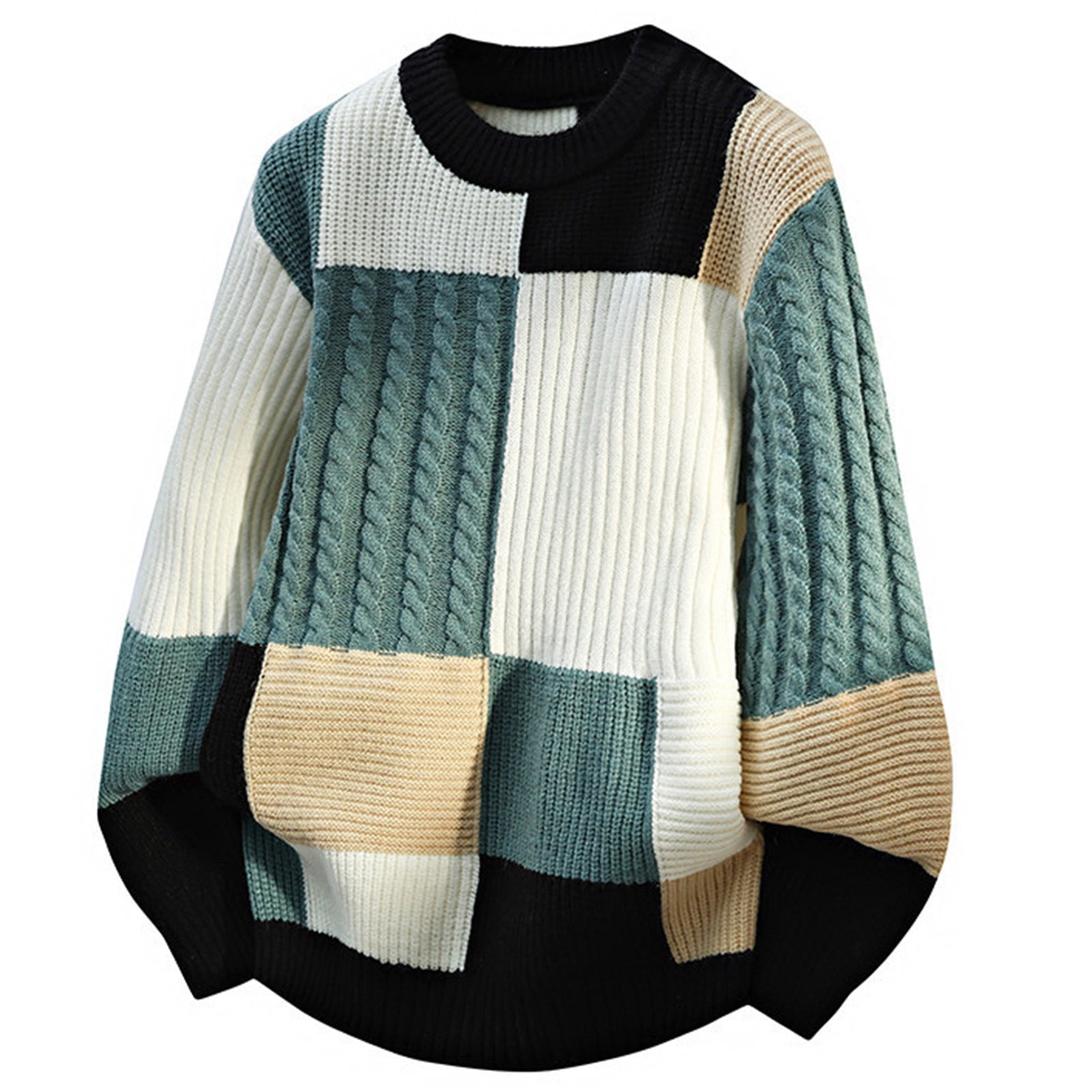 DHFJKG Textured-Knit Sweaters For Men Ribbed Patchwork Jacquard Color ...