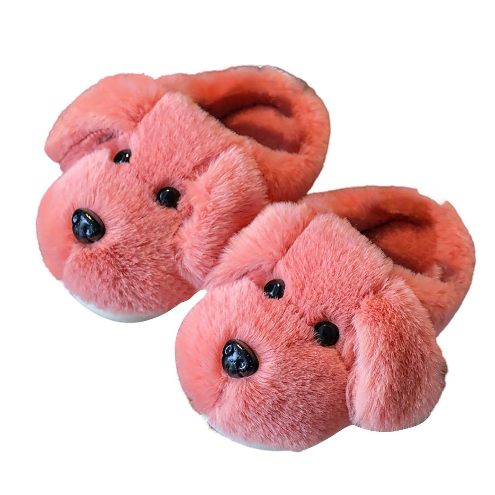 DHFJKG Toddler Kids Winter Fuzzy Flat Bottom Slippers Cute Dog Shape ...