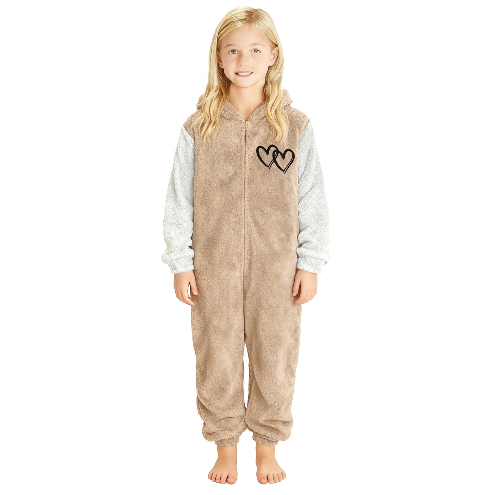 DHFJKG Toddlers Kids Flannel Hooded Romper Jumpsuit Warm Fluffy Heart ...