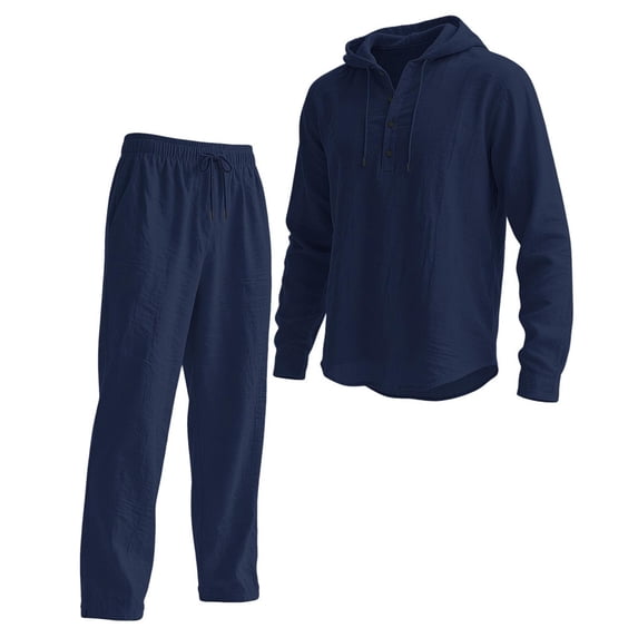 DHFJKG Tracksuit 2 Piece Set For Men Linen Casual Suit Solid Color ...