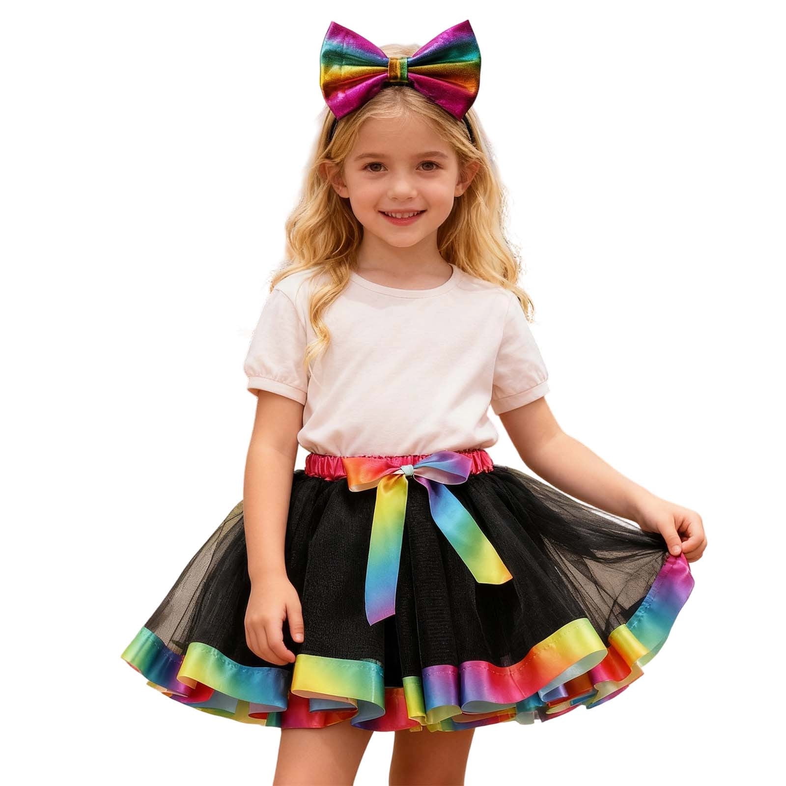 DHFJKG Tutu Girls Rainbow Skirts Layered Multicolor Flower Flowy Mini ...