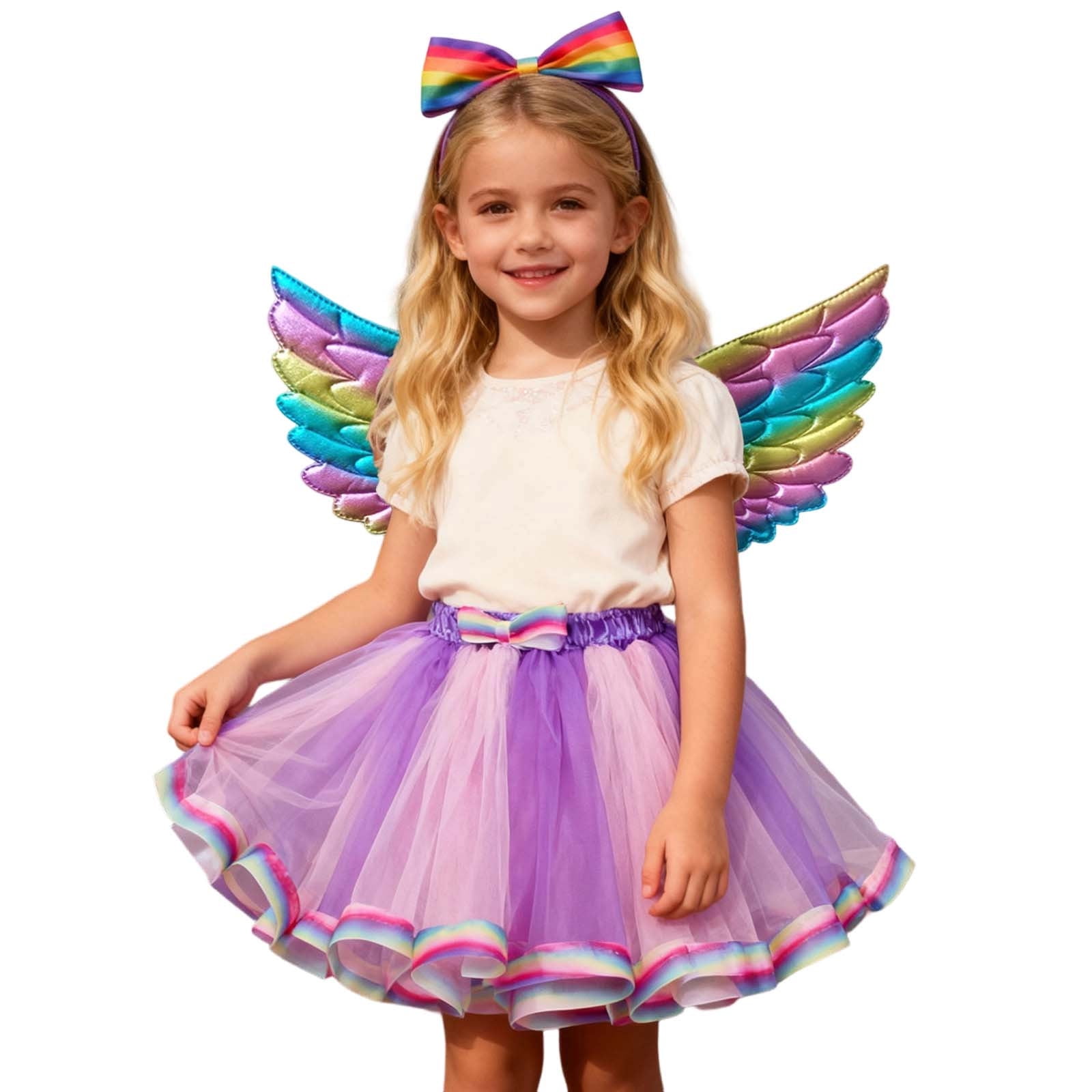DHFJKG Tutus Girls Skirts With Wings 2PCS Set Layered Flower Flowy Mini ...